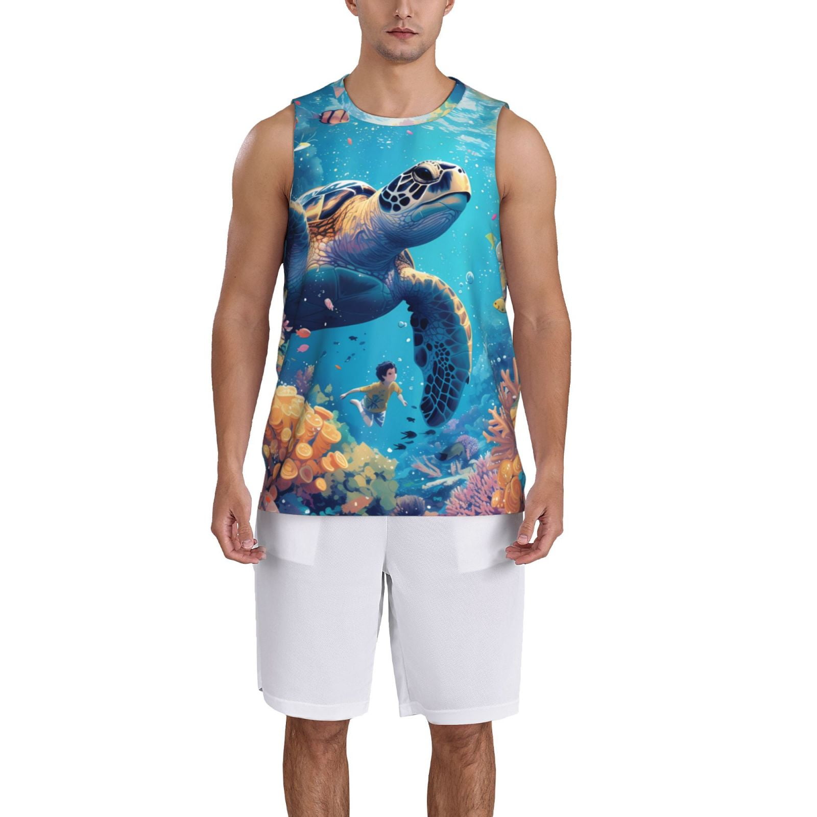 Zeuib Colorful Underwater Plant Turtle Jersey Shirt for Men,Mesh ...