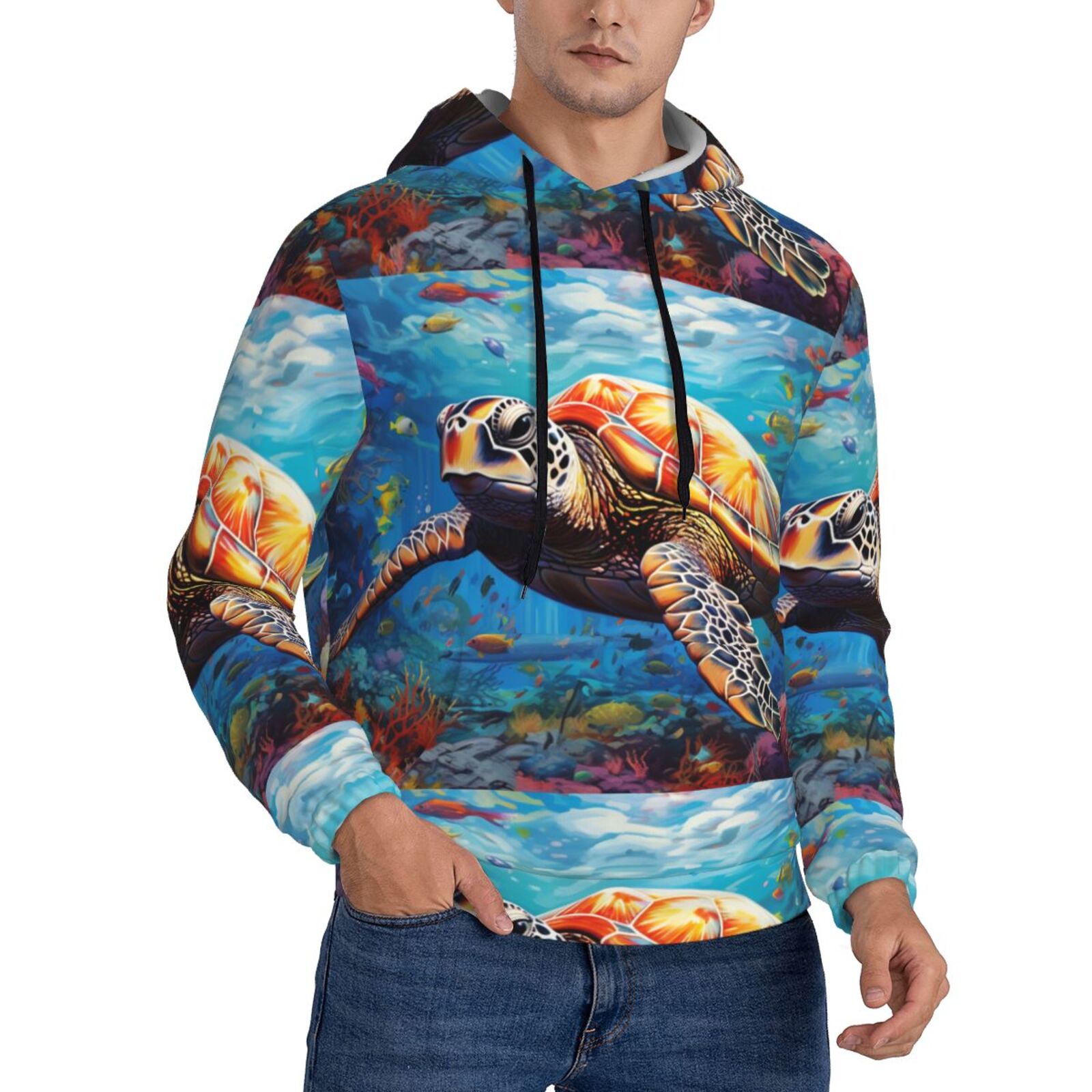 Zufioo Colorful Underwater Sea Turtle Design Fleece Comfortable Hoodie ...