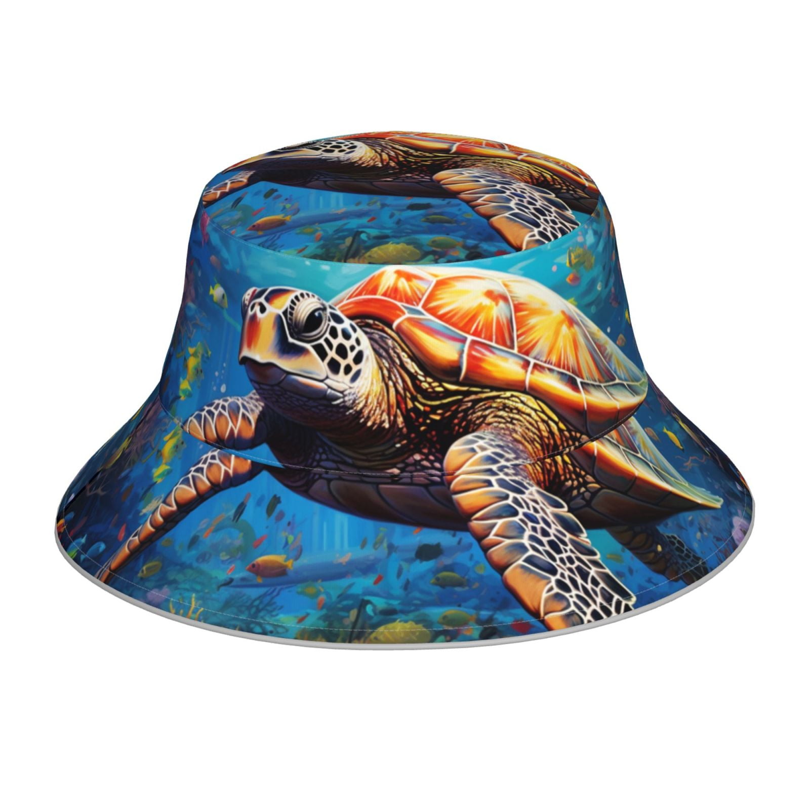 Zeuib Colorful Underwater Sea Turtle Reflective Bucket Hat, UV ...