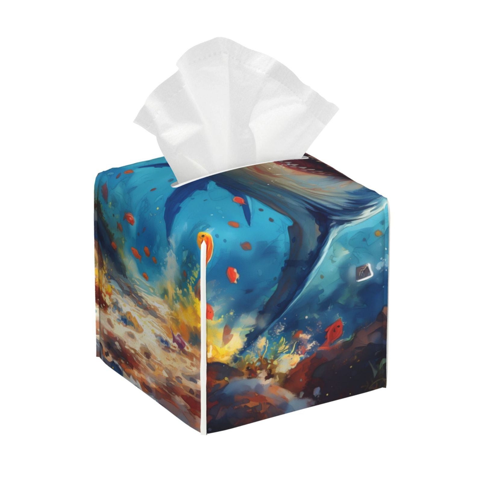 Zeuib Colorful Underwater Shark Print Tissue Box Cover,PU Leather ...