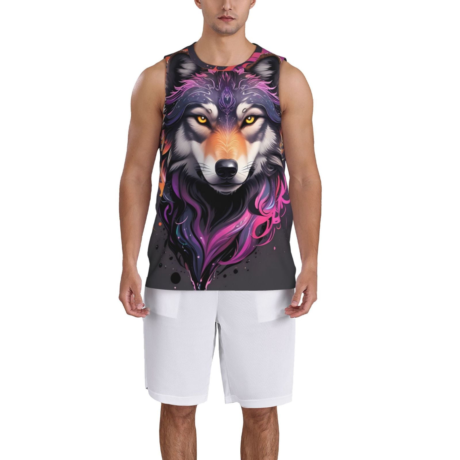 Zeuib Colorful Wolf Head A Jersey Shirt for Men,Mesh Athletic Practice ...
