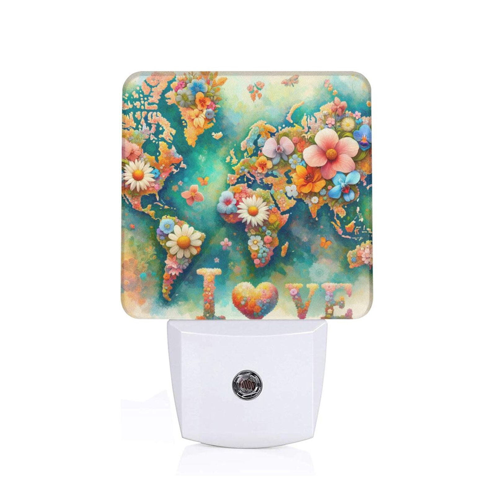 Zeuib Colorful World Map LED Night Light,Plug in Night Light with Dusk ...