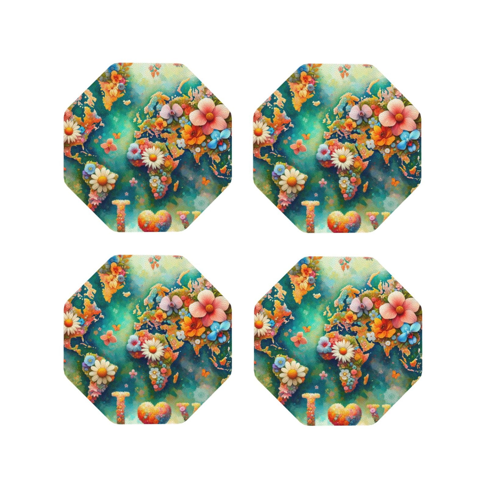 Zeuib Colorful World Map Print Set of 4 Coasters for Drinks, Glass ...