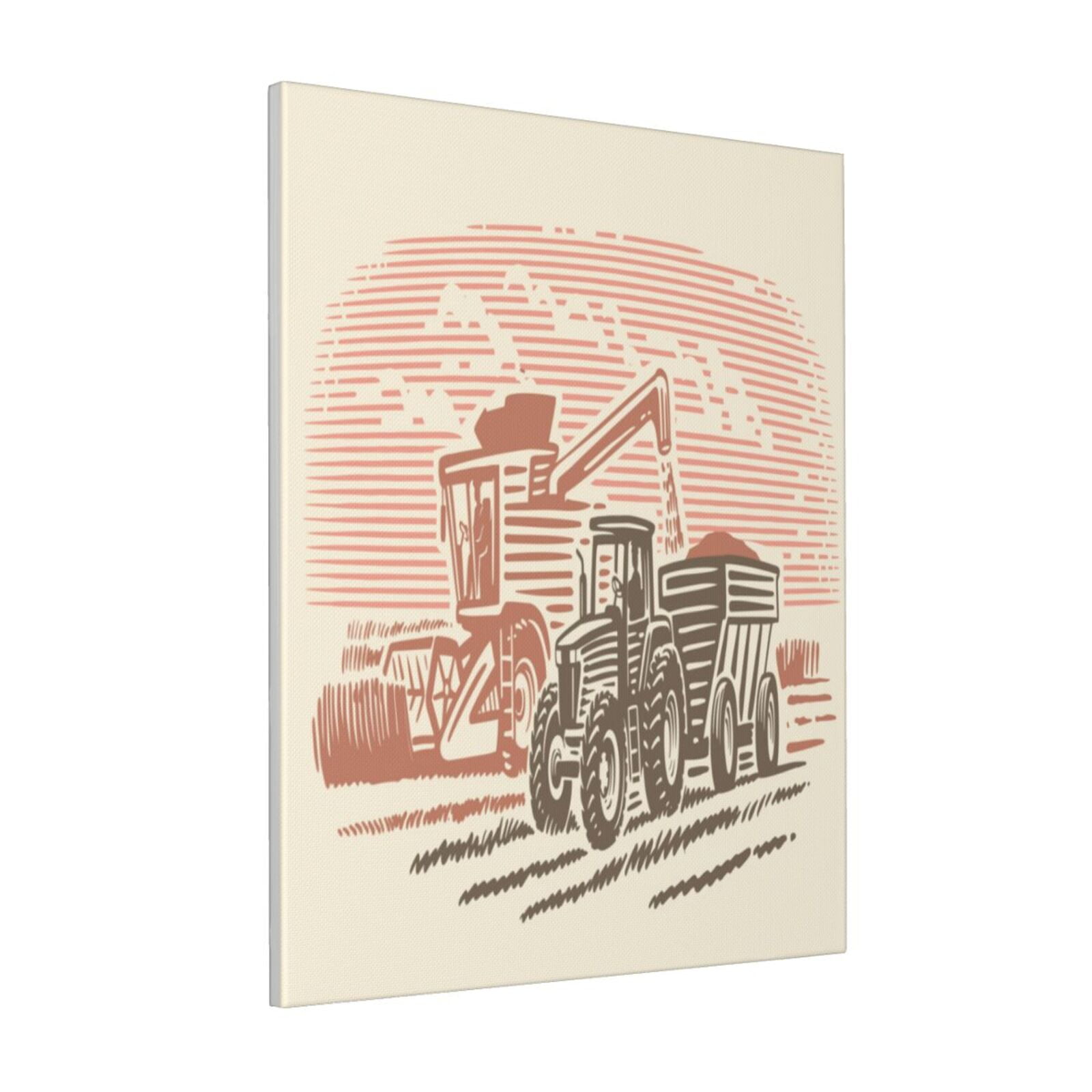 Zeuib Combine harvester working with tractor Print Farmhouse Canvas ...