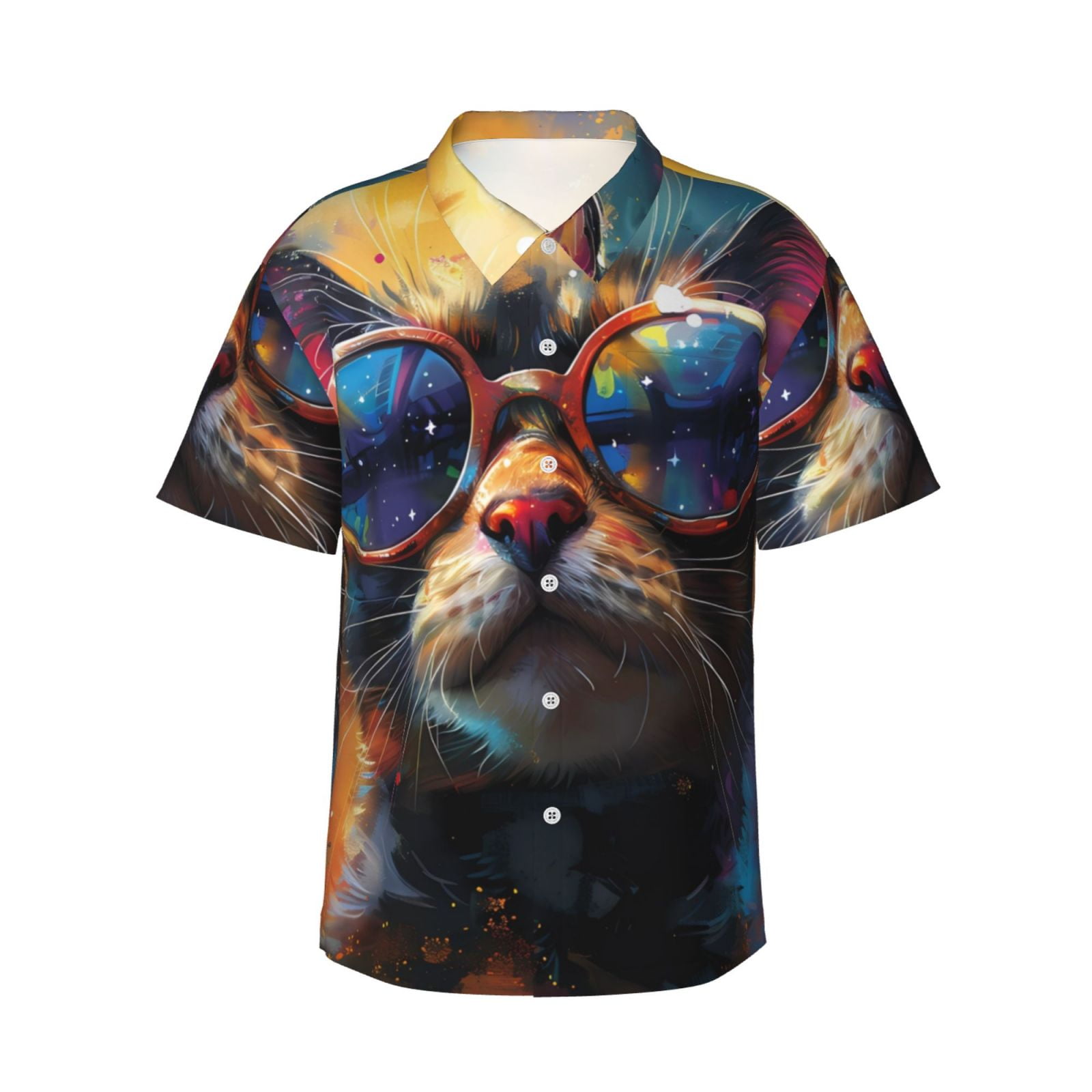 Zeuib Cool Cat With Sunglasses Print Men's Hawaiian Shirts,Button Down ...