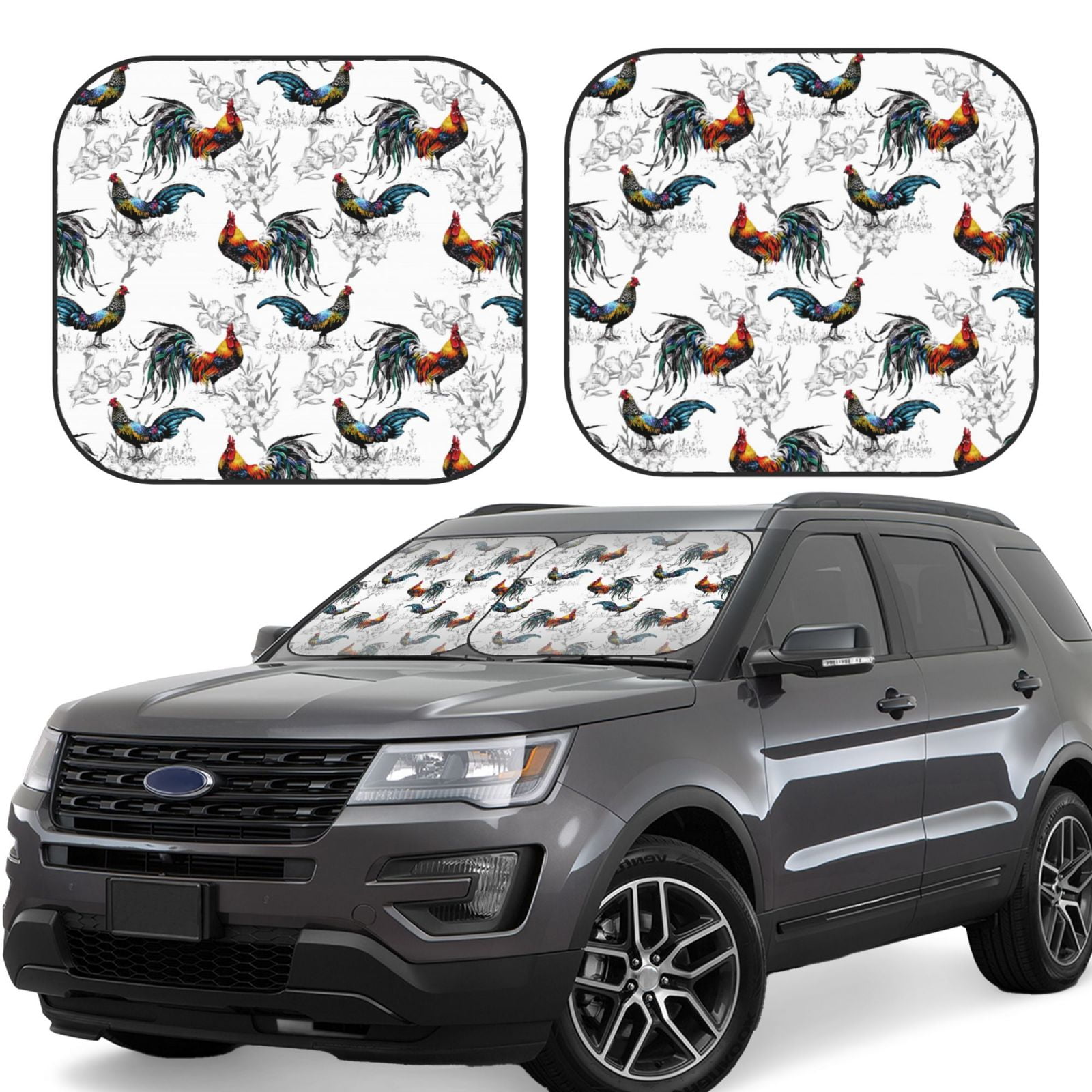 Zeuib Cool Chicken Print Car Windshield Sun Shade ,2 Piece Foldable Car ...