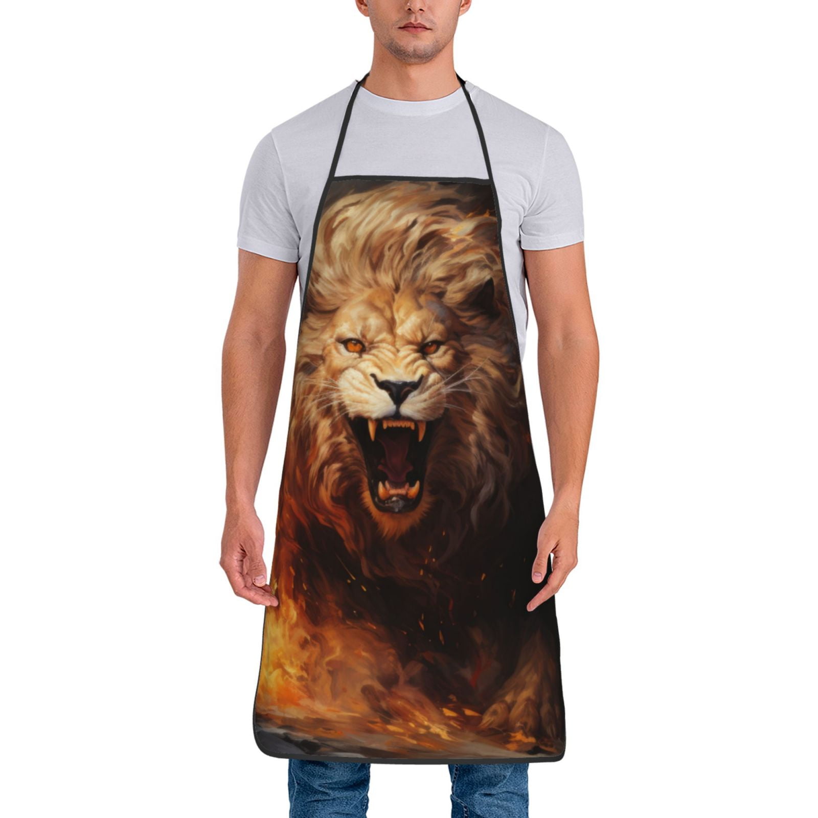 Zeuib Cool Fire Lion Print Unisex Waterproof Aprons ,Cooking Aprons for ...