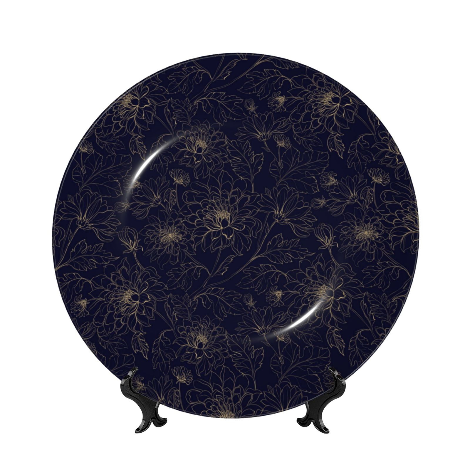 Zeuib Copper-Gold Gloss Outline Chrysanthemum Print Decorative Plate ...