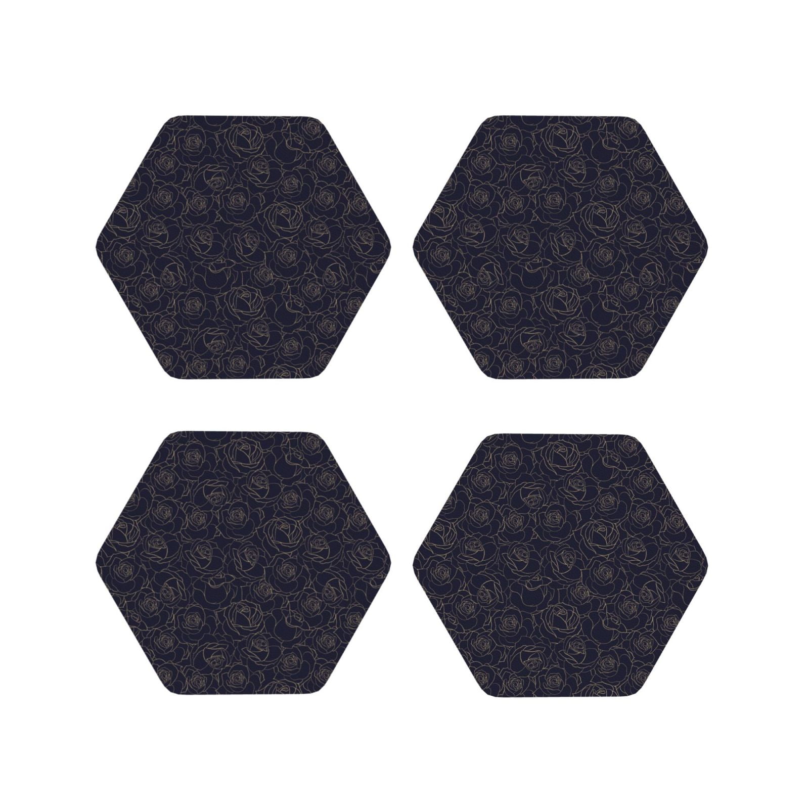 Zeuib Copper-Gold Gloss Outline Rose1 Print Set of 4 Coasters for ...