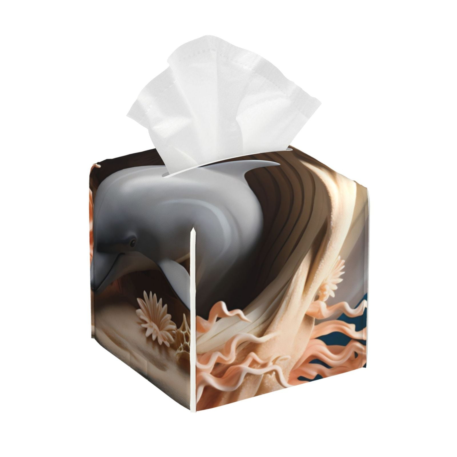 Zeuib Coral Fish Dolphin Print Tissue Box Cover,PU Leather Tissue ...