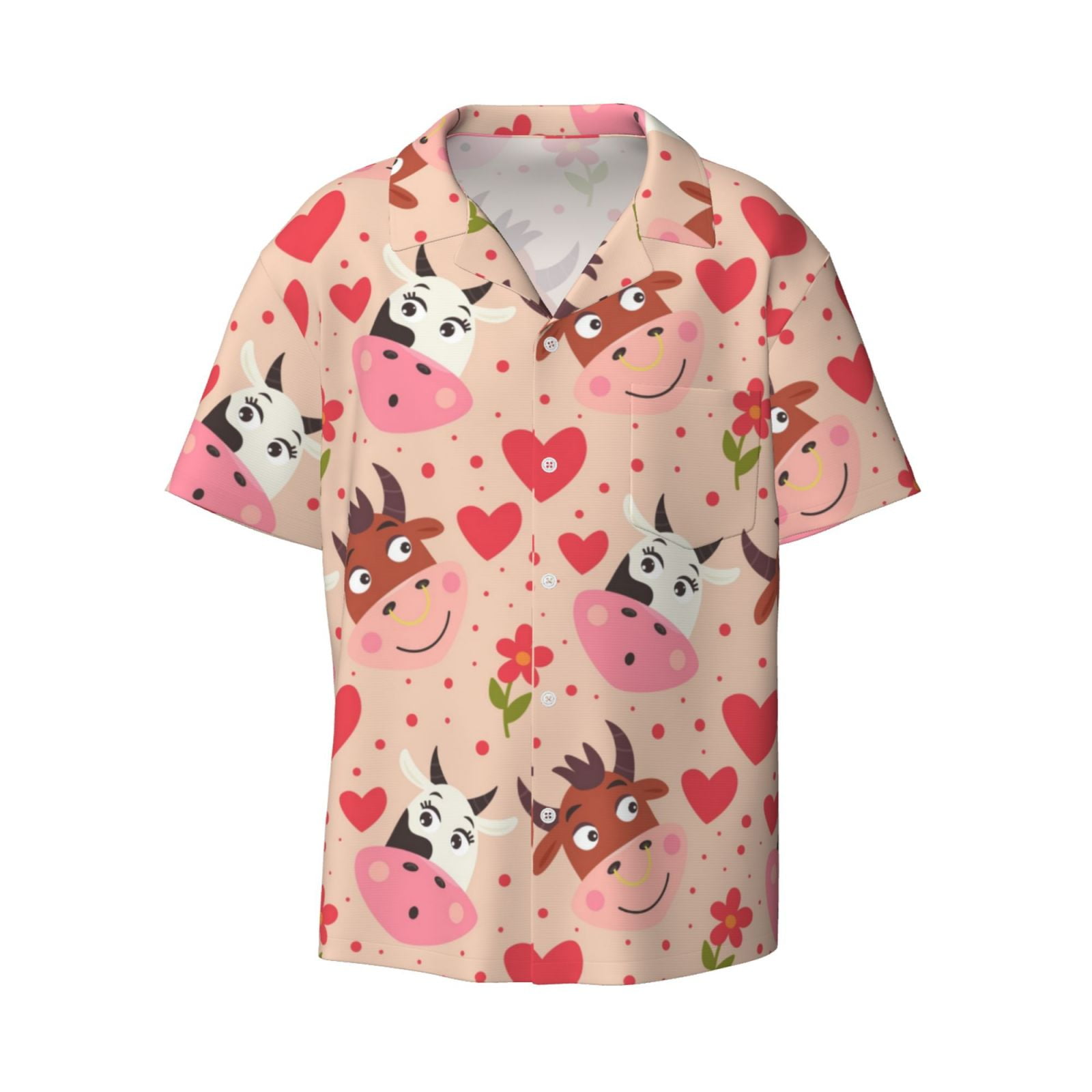 Zeuib Cow Flower And Heart Men's Short Sleeve Button-Down Shirt ...