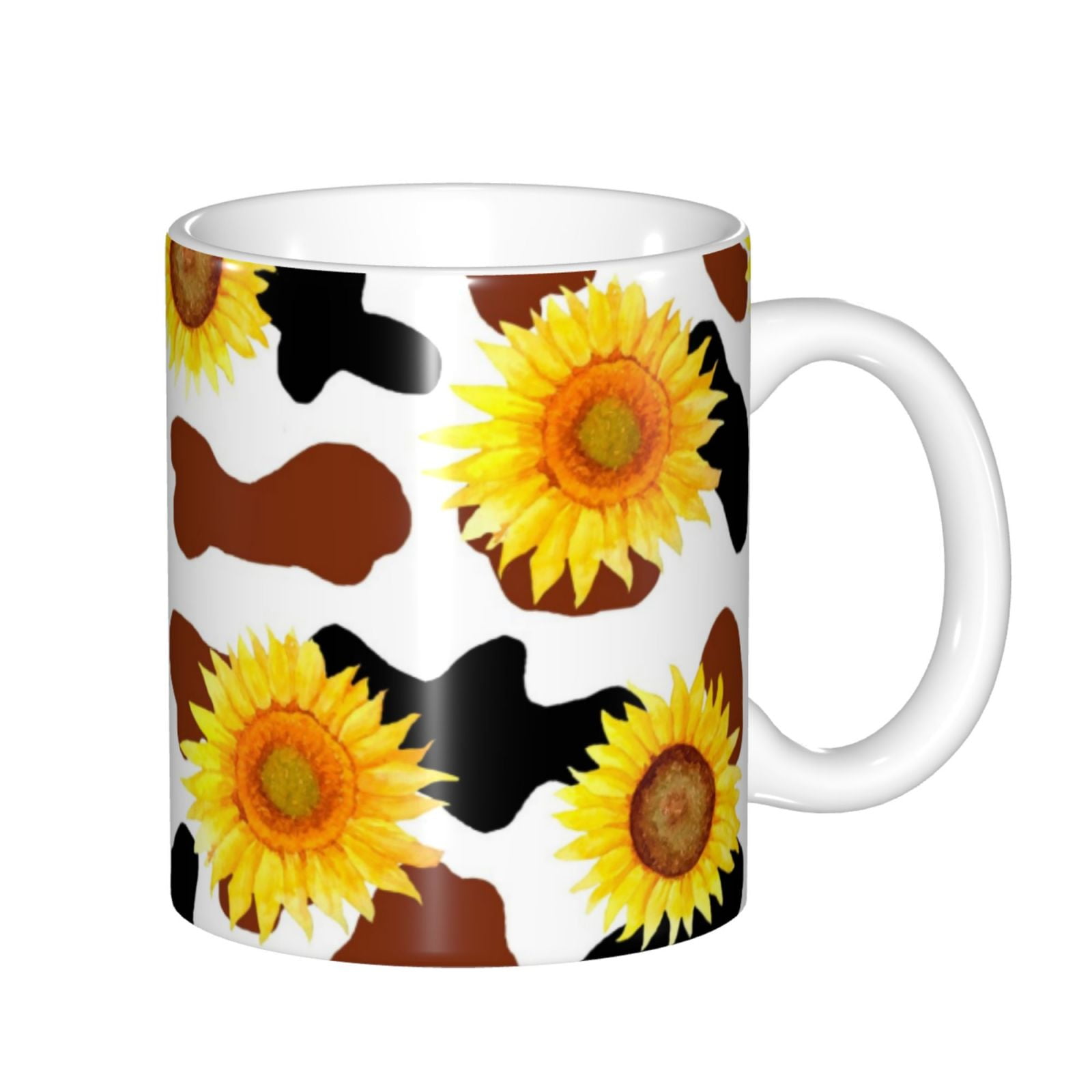 Zeuib Cow Print Sunflower Ceramic Coffee Mug with Large Handle，Modern ...