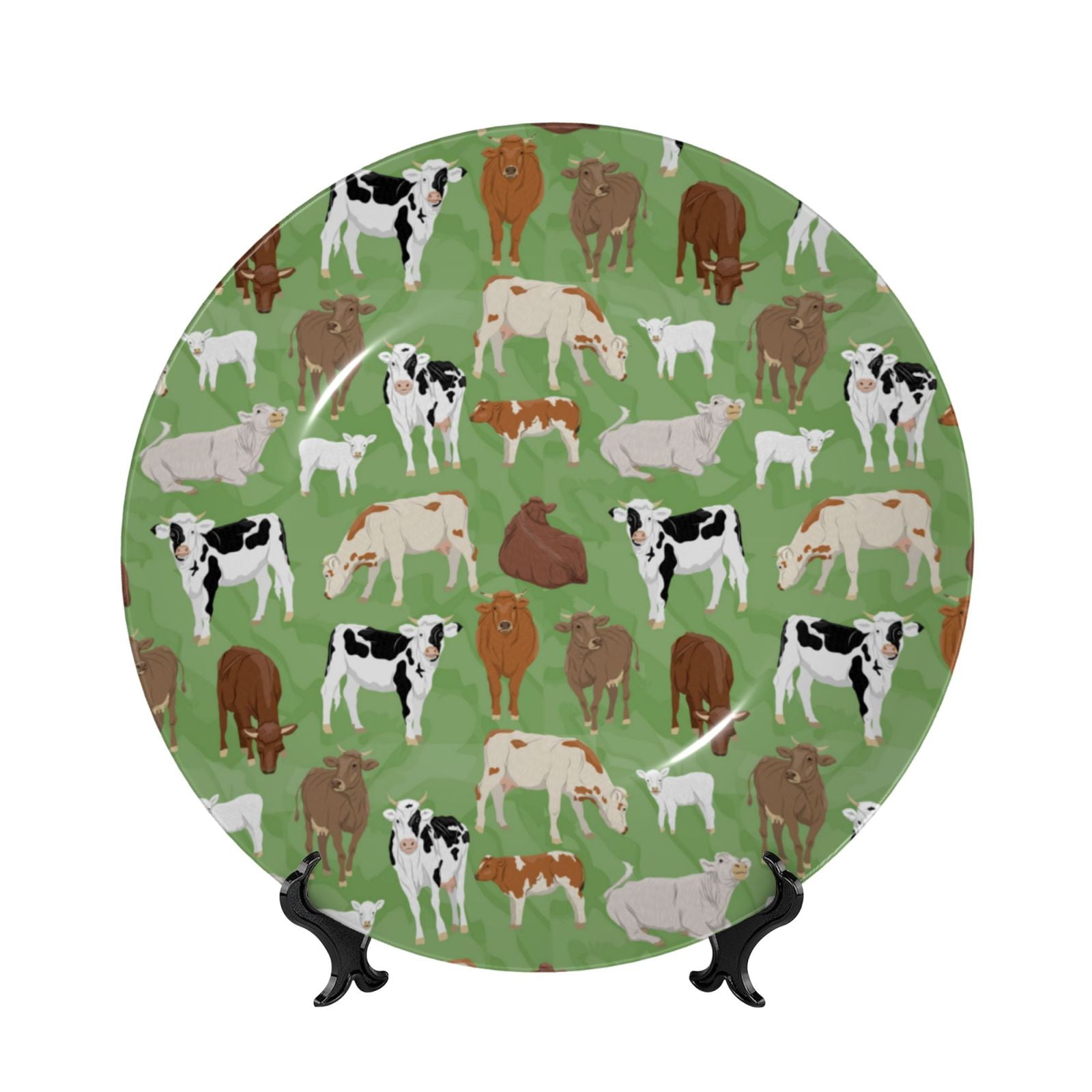 Zeuib Cows And Calves Print Decorative Plate for Display, Bone China ...