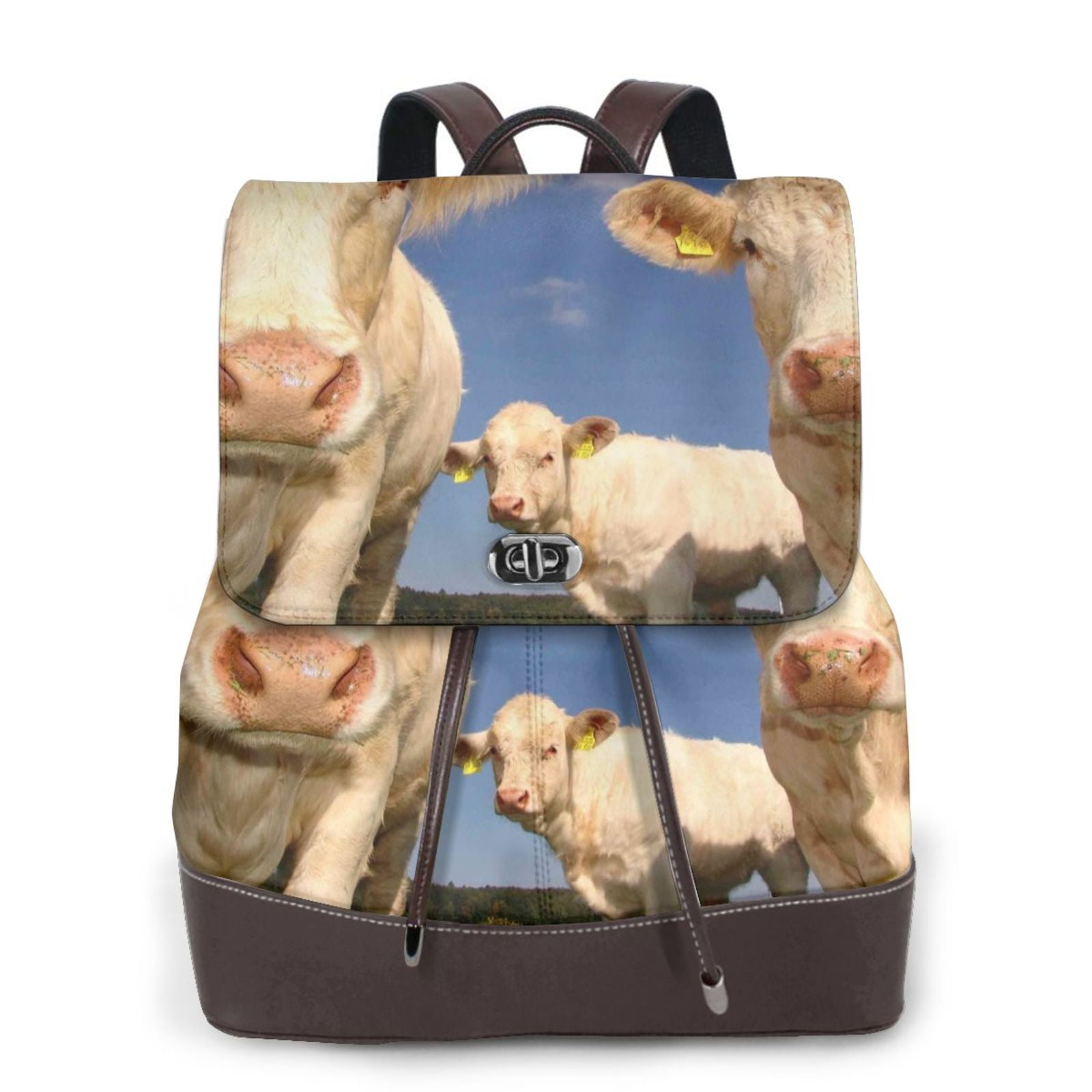 Zeuib Cows Cattles Print Leather Backpack for Women,Leather Handbags ...