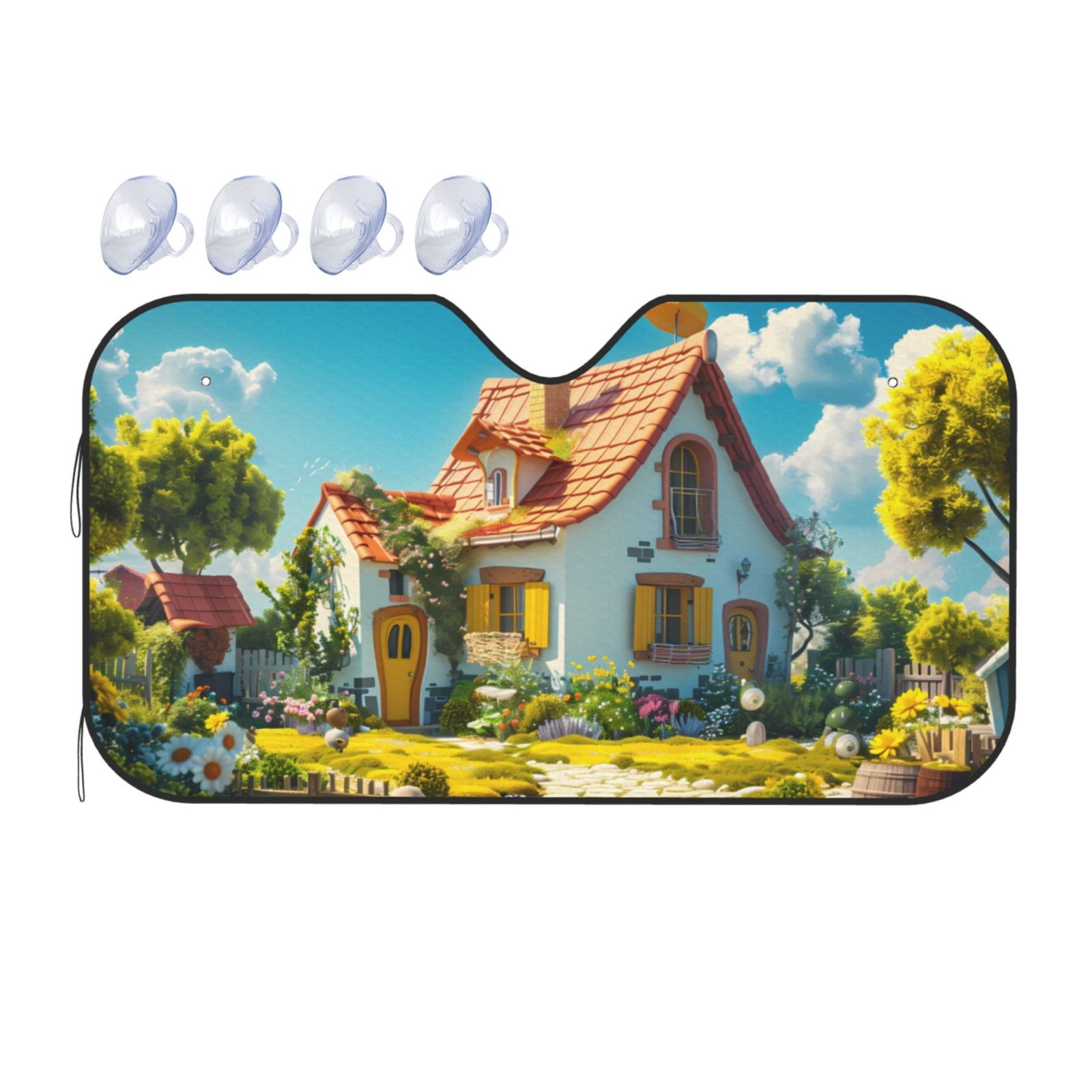 Zeuib Cozy Cartoon Backyard Premium Car Sunshade: Superior Sun ...