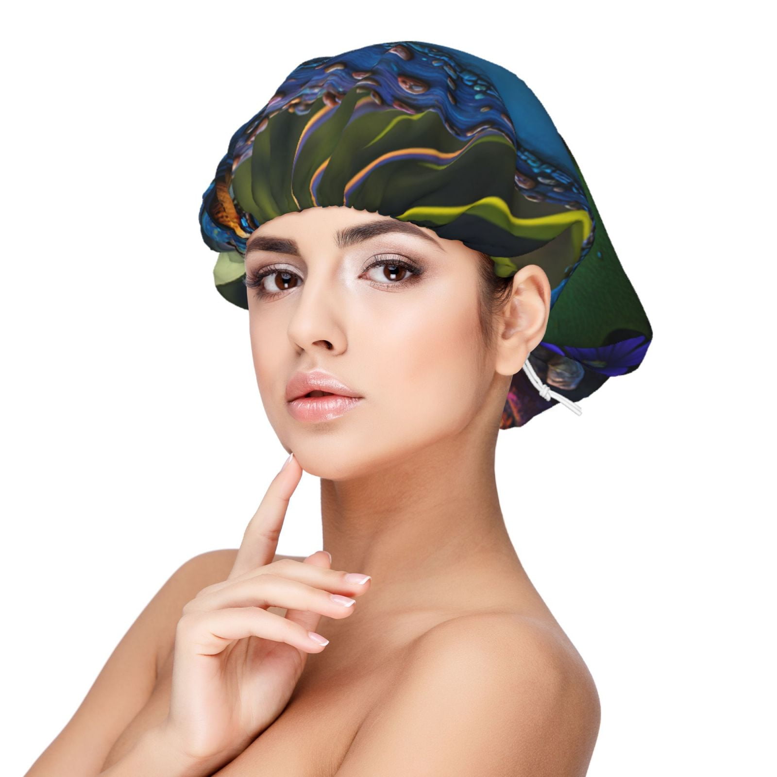 Zeuib Cute Blue Frog Satin Sleep Cap for Women，Adjustable Strap, Large ...