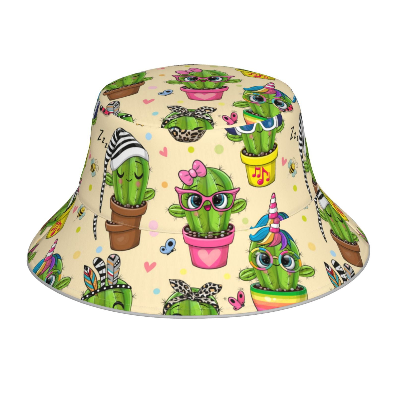 Zeuib Cute Cartoon Cactus Reflective Bucket Hat, UV Protection, Wide ...