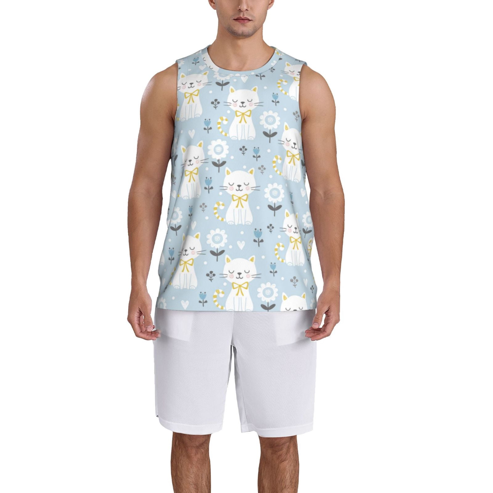 Zeuib Cute Cat Jersey Shirt for Men,Mesh Athletic Practice Sports ...