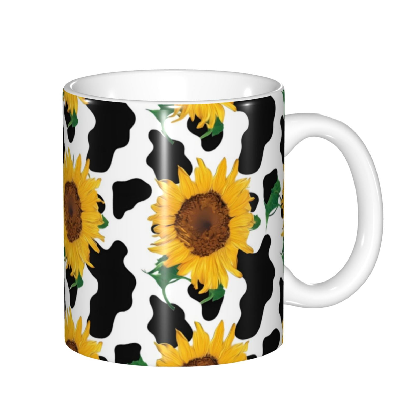 Zeuib Cute Cow Print Sunflower B Ceramic Coffee Mug with Large Handle ...
