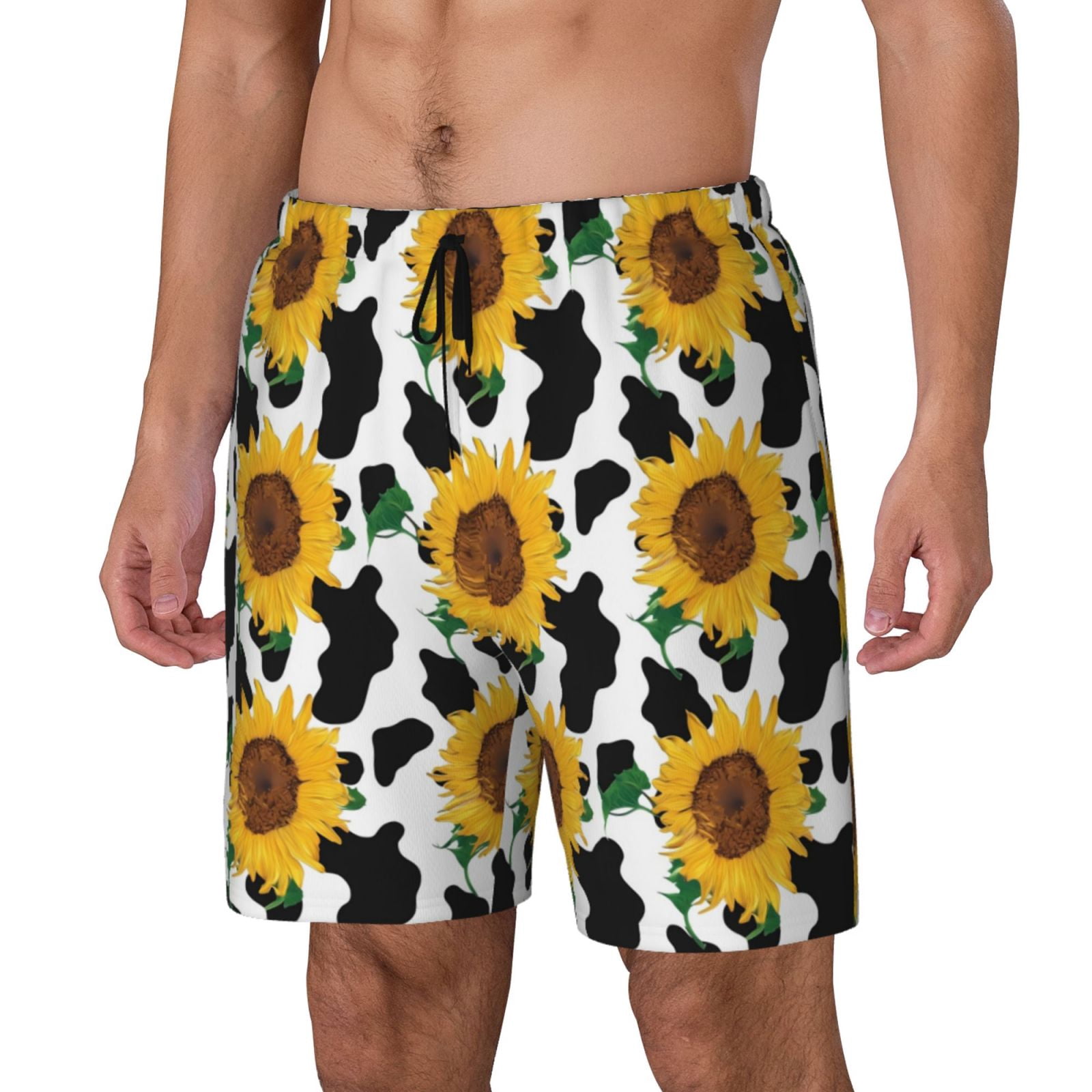 Zeuib Cute Cow Print Sunflower B Print Swimming Trunks for Men Boys ...