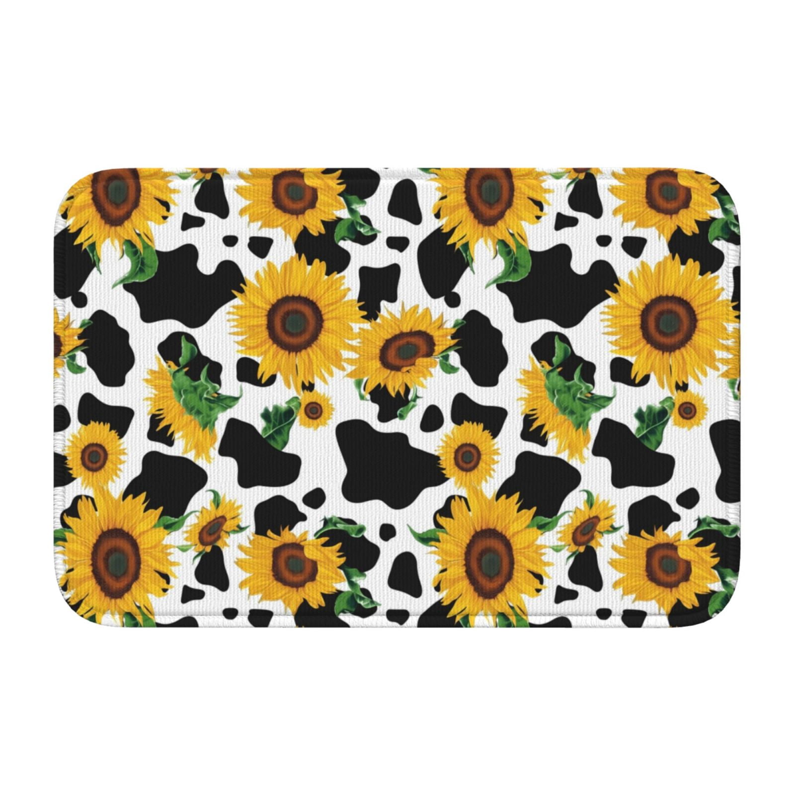 Zeuib Cute Cow Print Sunflower D Anti-Slip Polyester Floor Mat ...