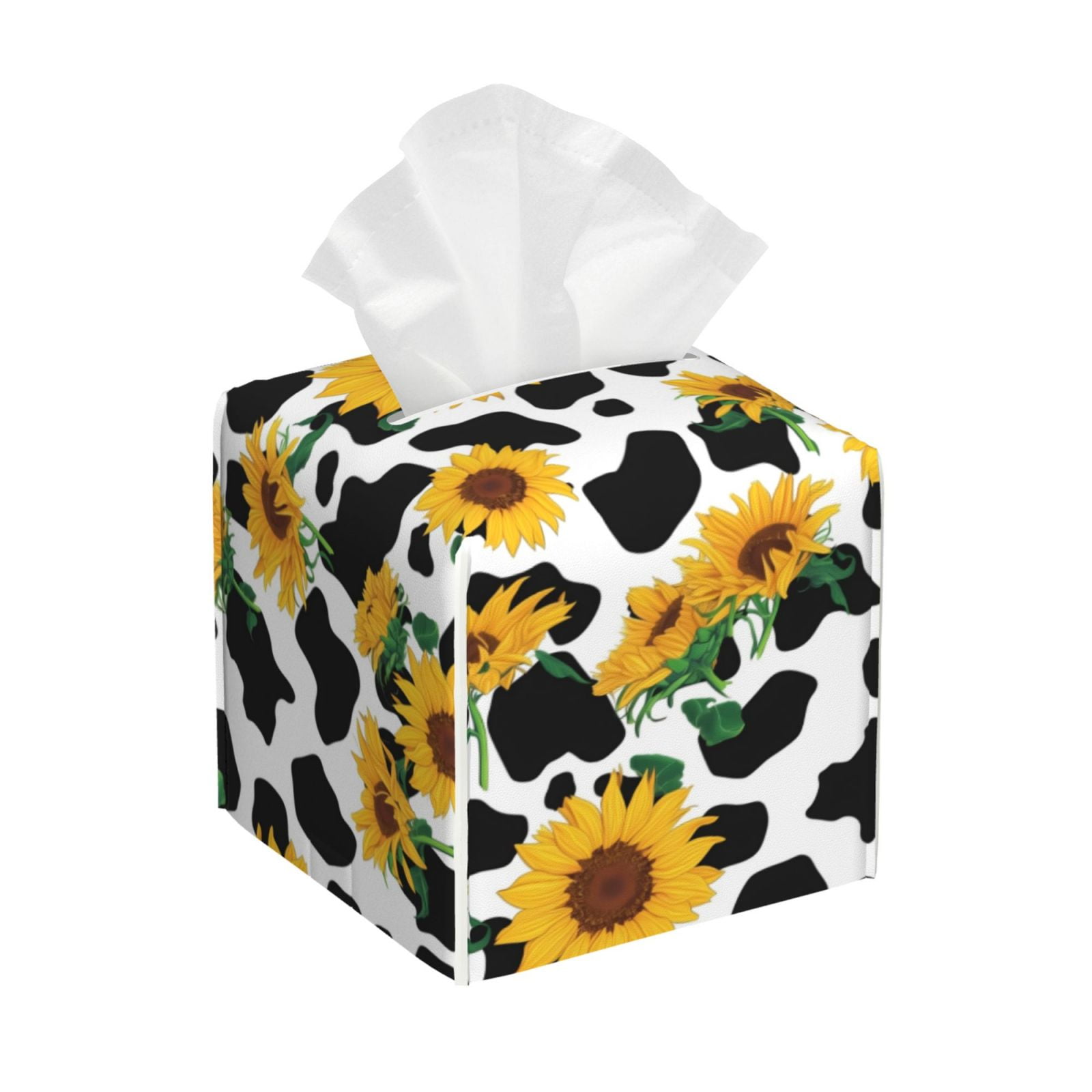 Zeuib Cute Cow Print Sunflower A Print Tissue Box Cover,PU Leather ...