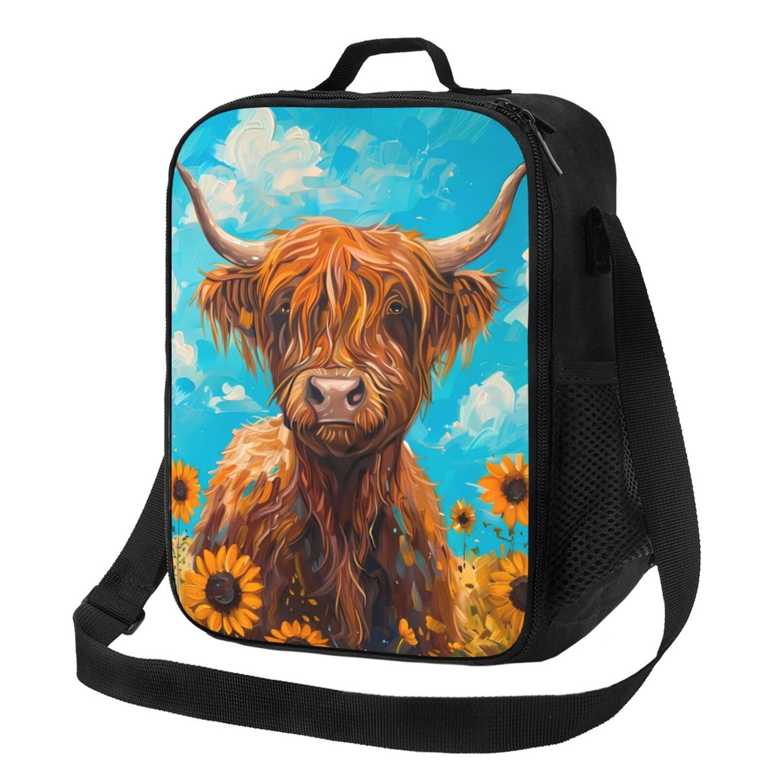 Zeuib Cute Cow Sunflowers Art Print Lunch Bags with Shoulder Strap ...