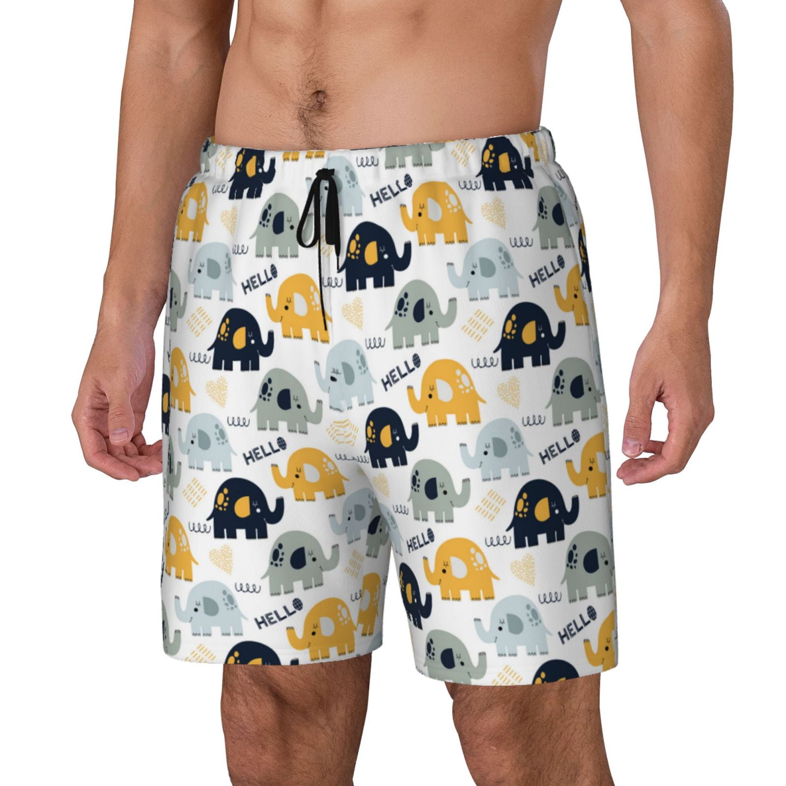 Zeuib Cute Elephant Print Swimming Trunks for Men Boys,Swimming Shorts ...