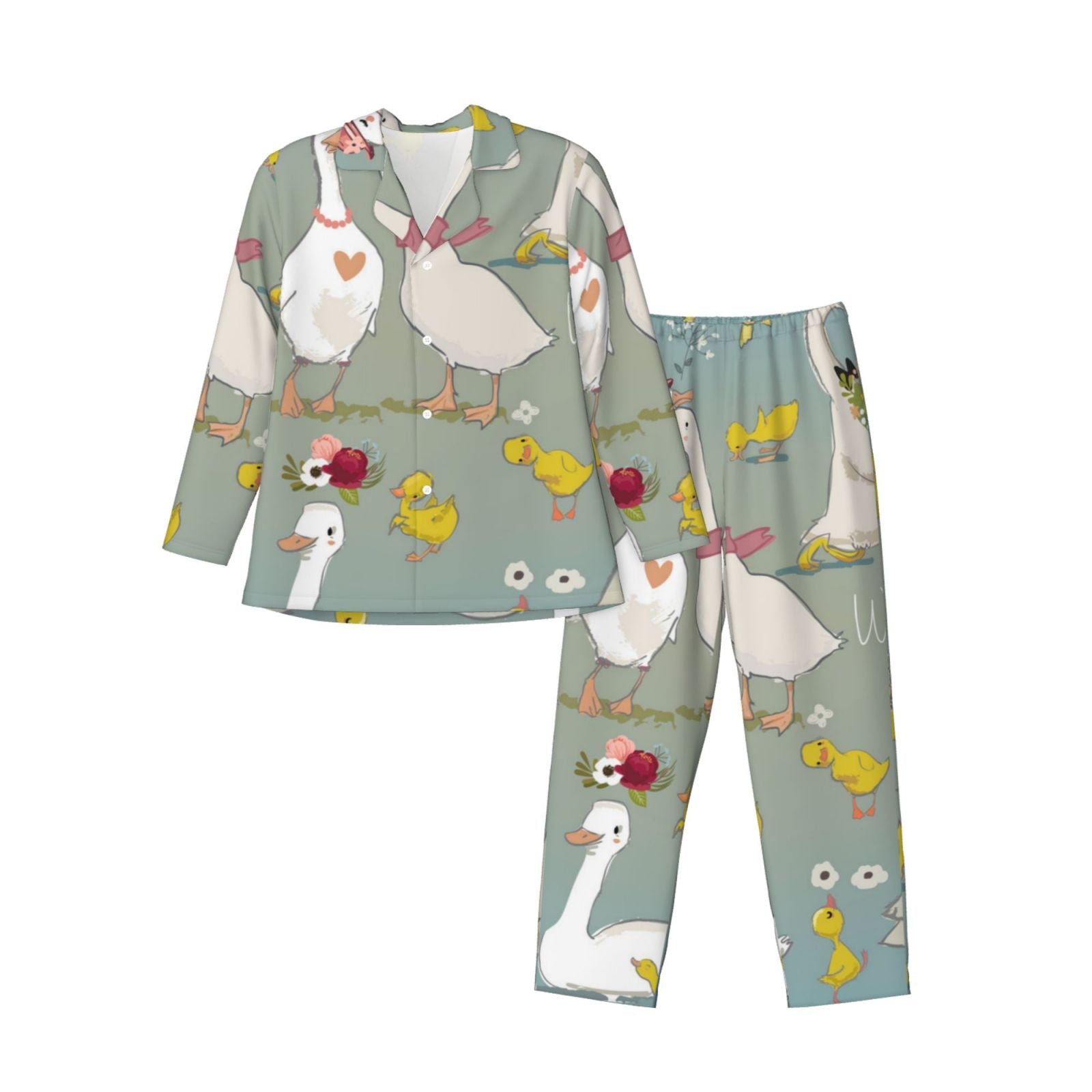 Zeuib Cute Farm Birds Print Men's Long-Sleeved Pajama Set,Button Down ...