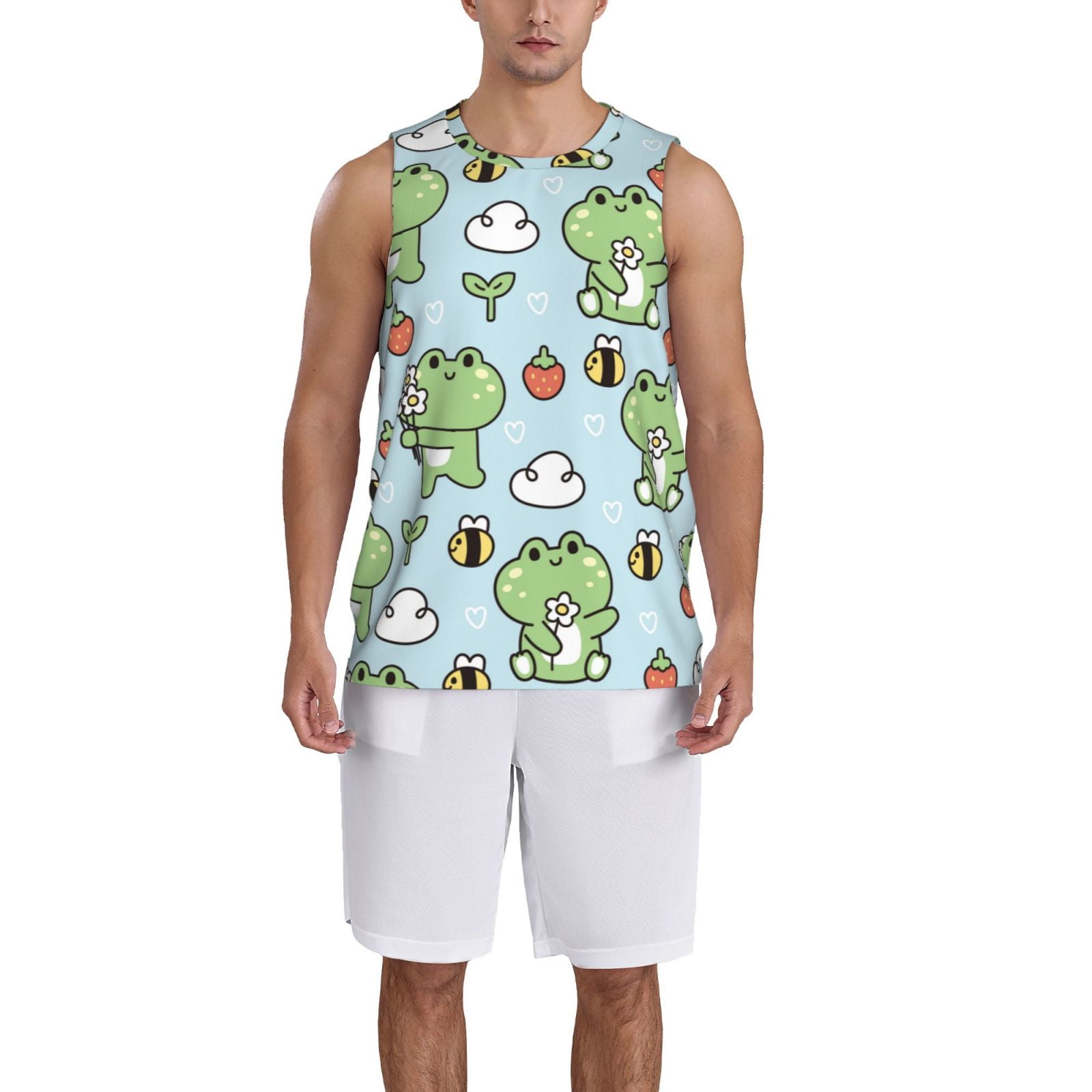 Zeuib Cute Floral Frog Jersey Shirt for Men,Mesh Athletic Practice ...