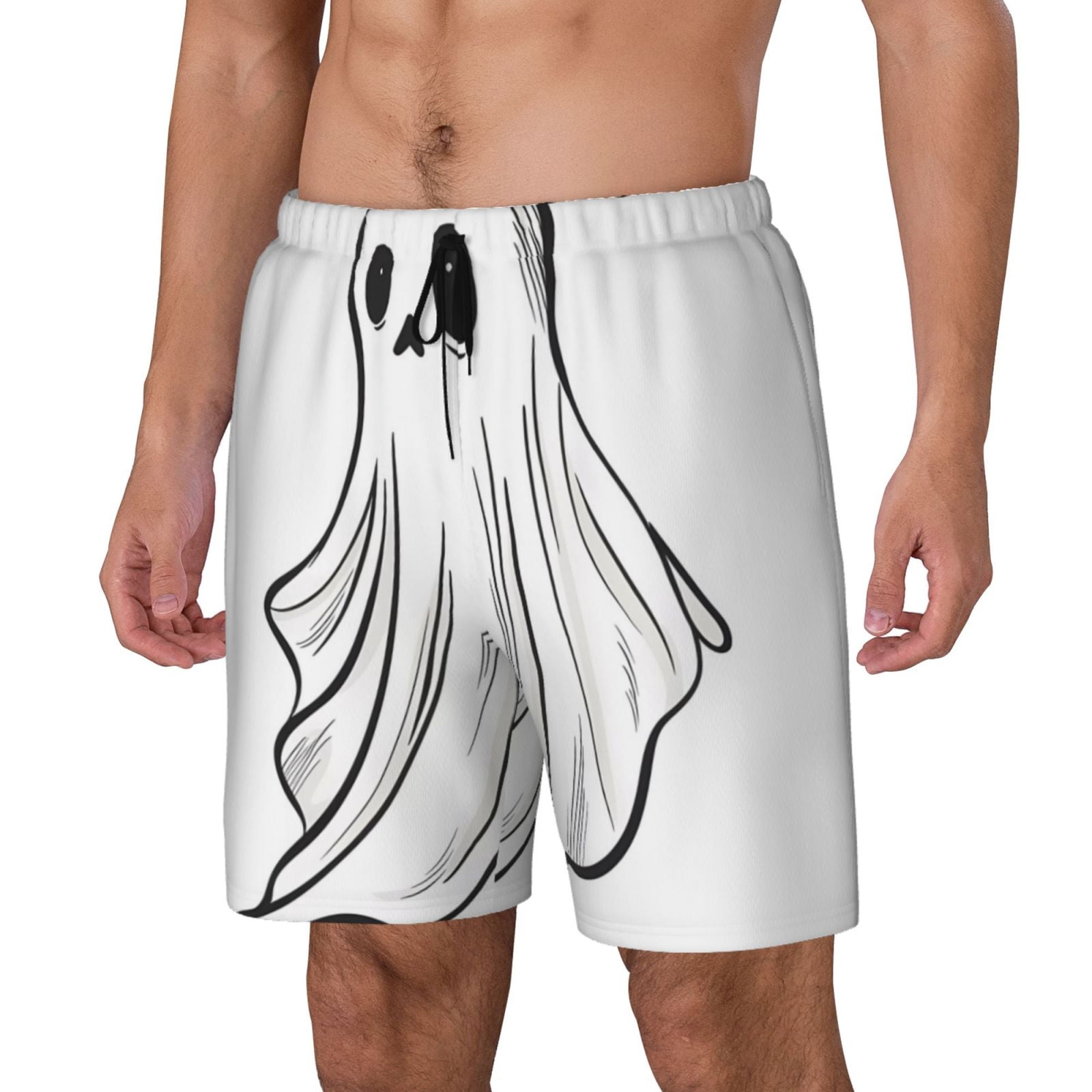 Zeuib Cute Ghost Simple Drawing Print Swimming Trunks for Men Boys ...