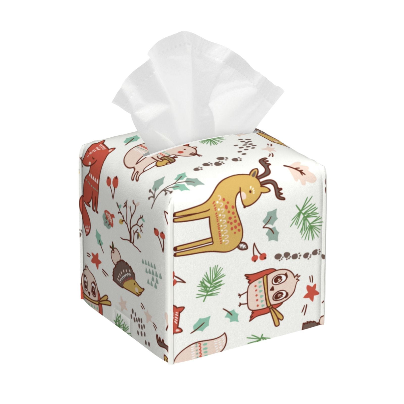 Zeuib Cute Little Animals Print Tissue Box Cover,PU Leather Tissue ...
