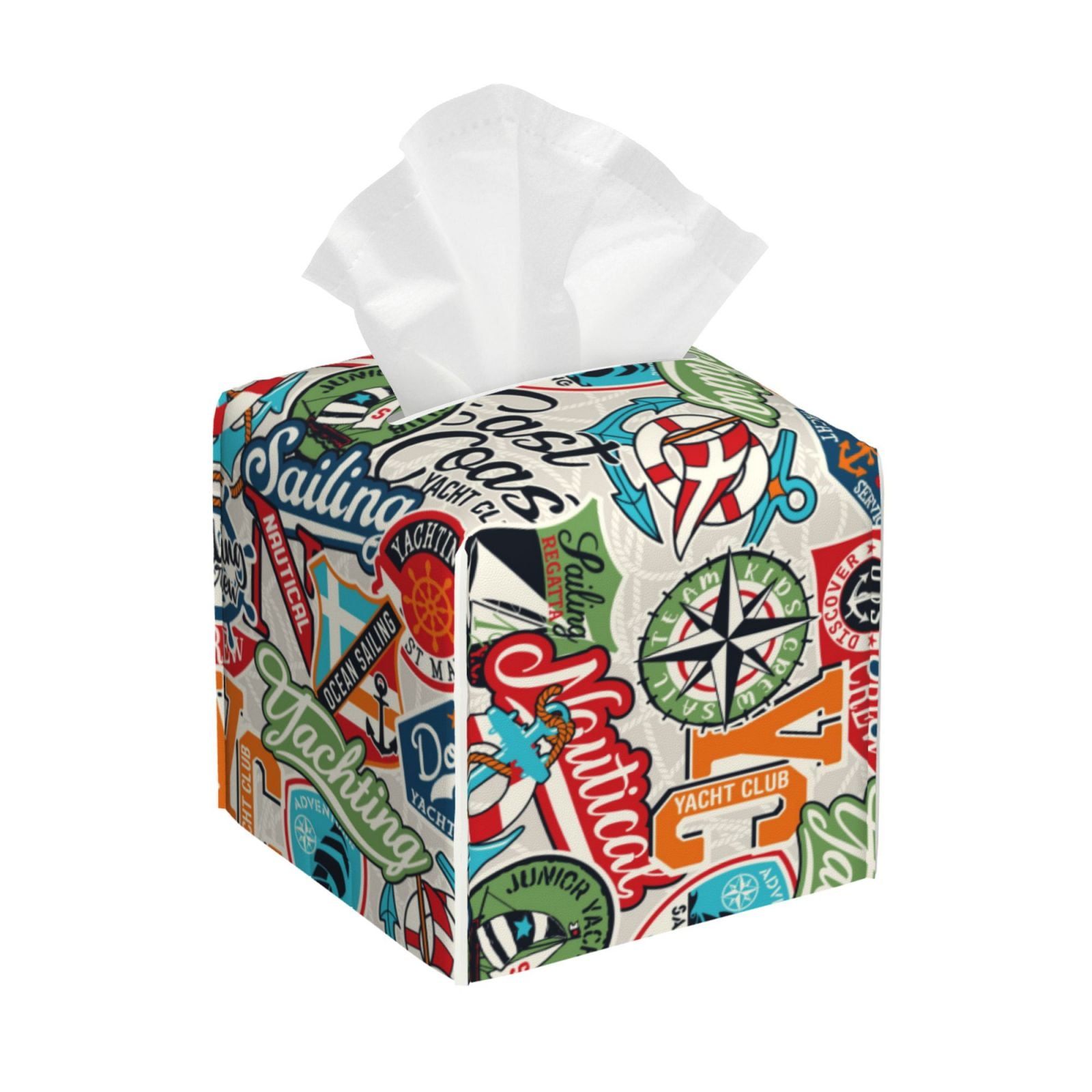 Zeuib Cute Nautical Print Tissue Box Cover,PU Leather Tissue Holder ...