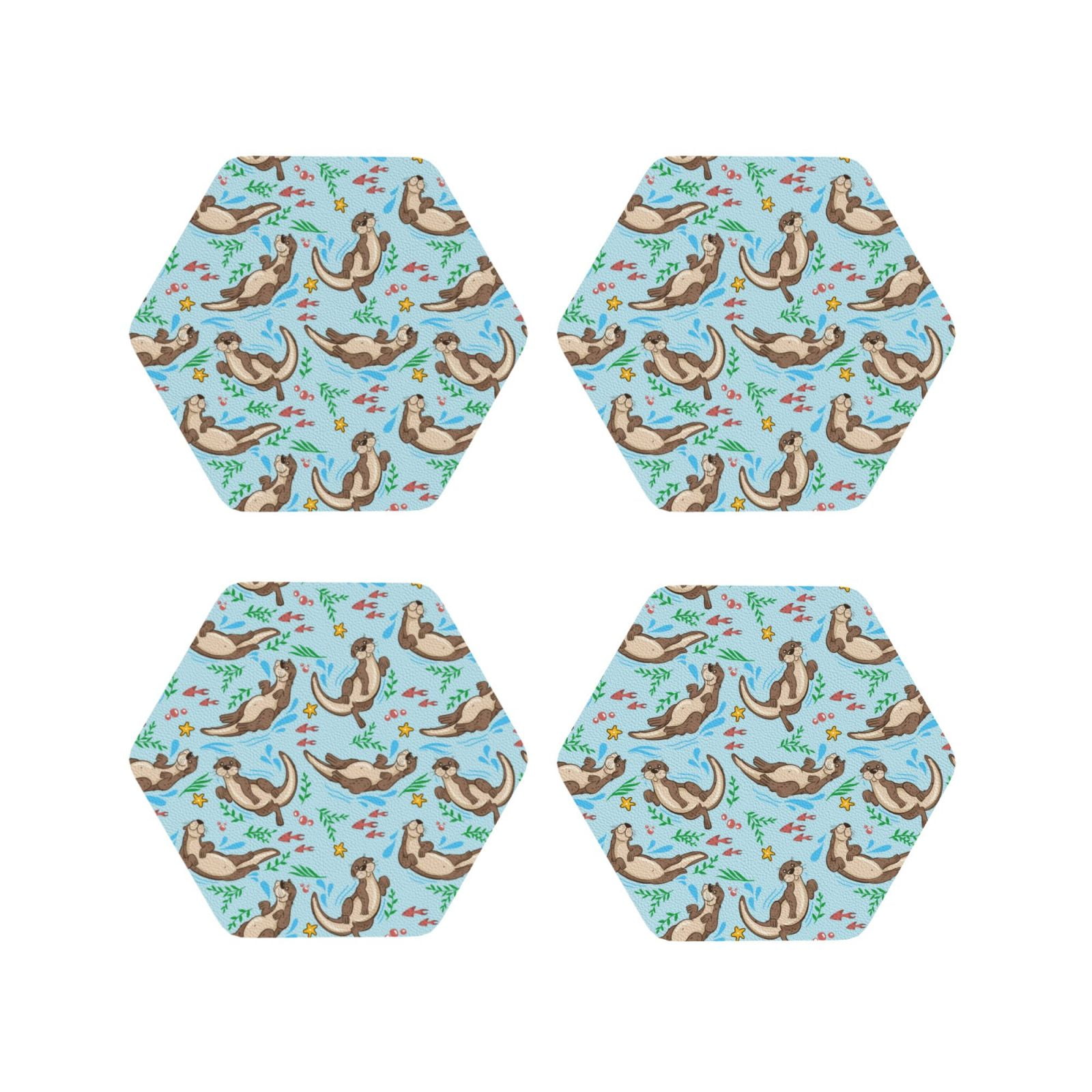 Zeuib Cute Otters Print Set of 4 Coasters for Drinks, Glass & Cups ...