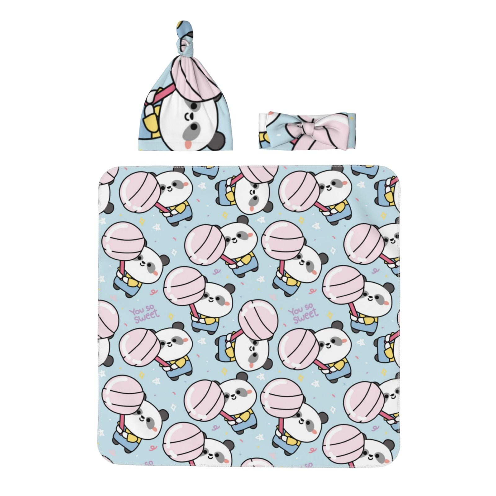 Zeuib Cute Panda Bear Newborn Swaddle Set Baby Receiving Blanket with ...