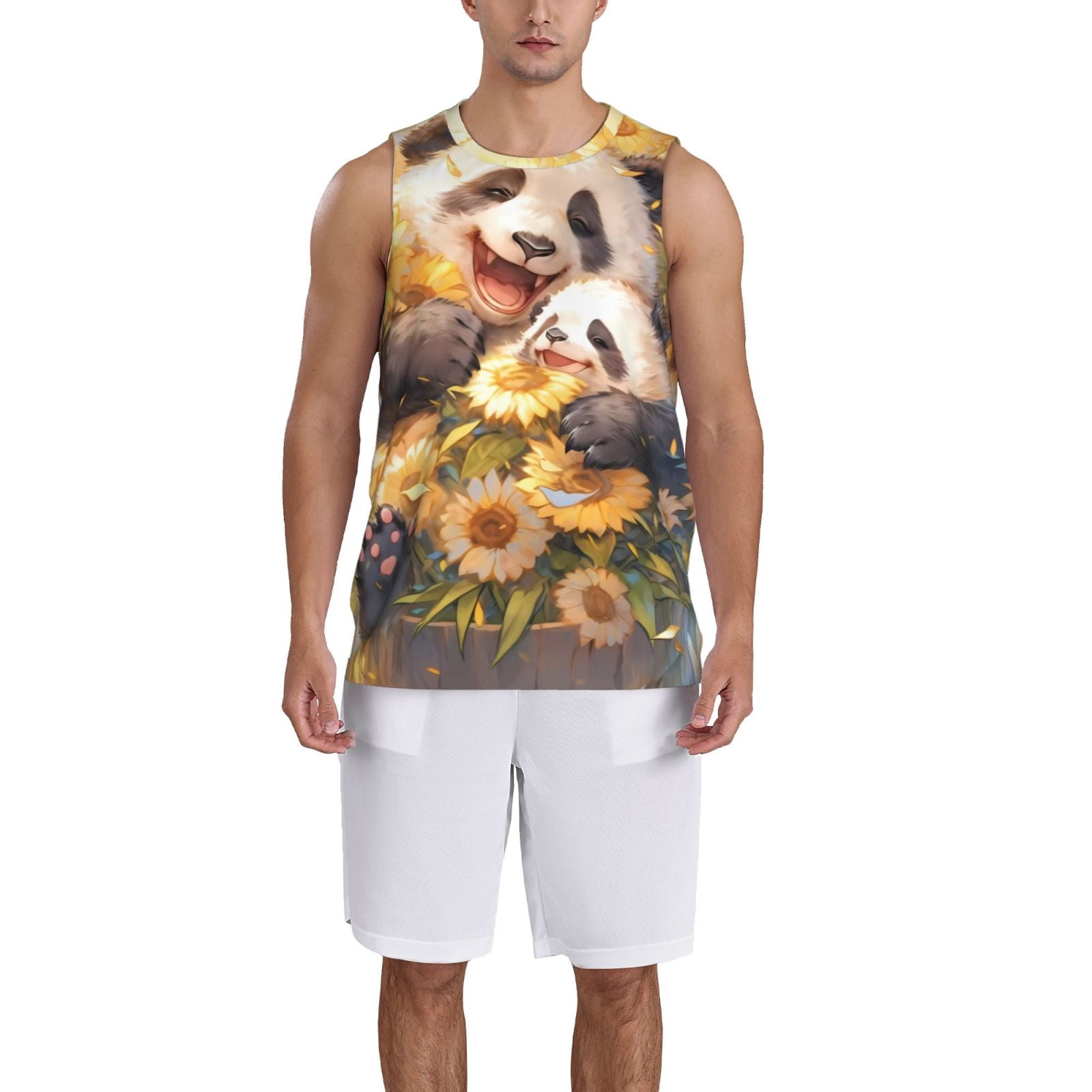 Zeuib Cute Panda Sunflower Jersey Shirt for Men,Mesh Athletic Practice ...
