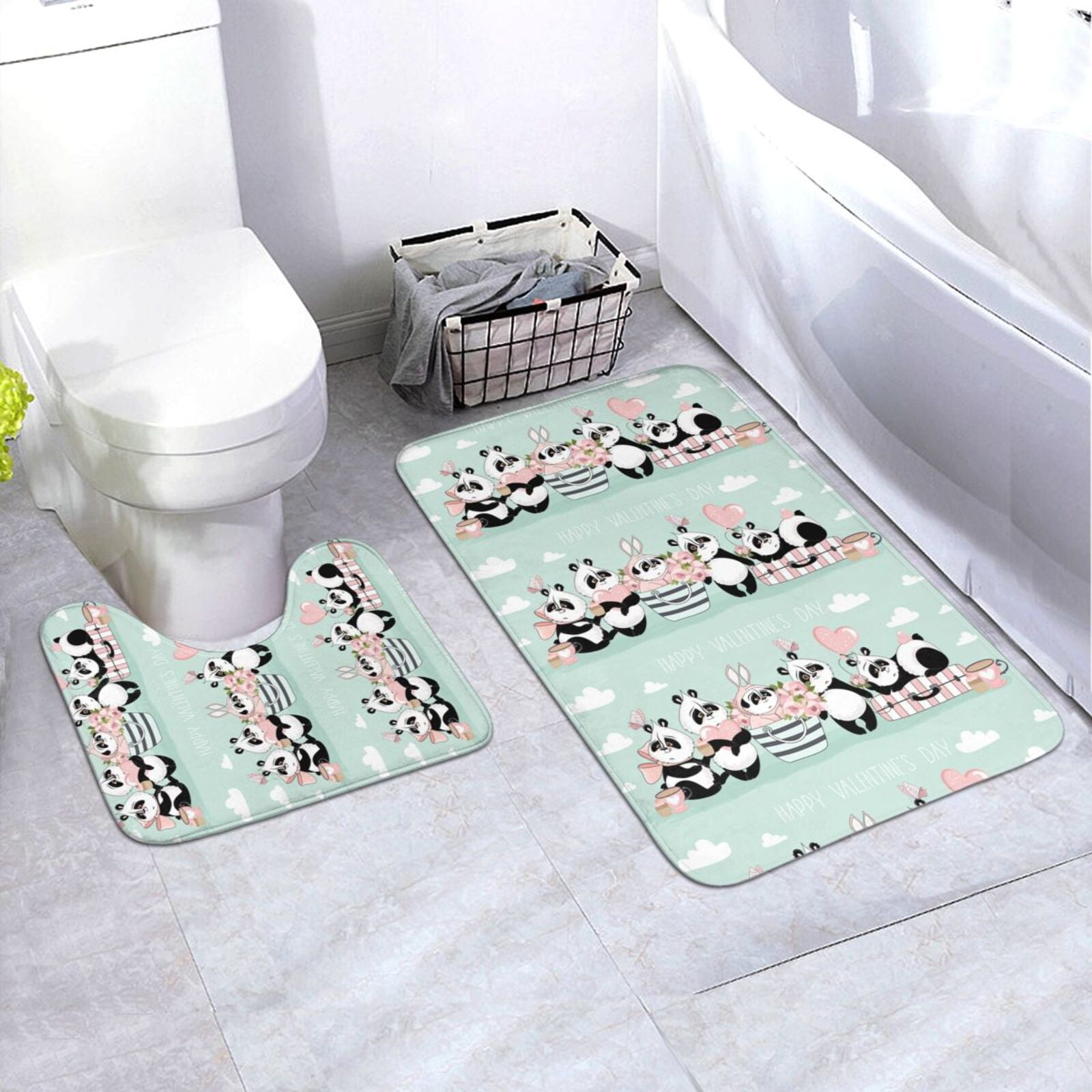 Zeuib Cute Panda Water/Dust Absorbent bath rug set,Toilet Bath Mat U ...