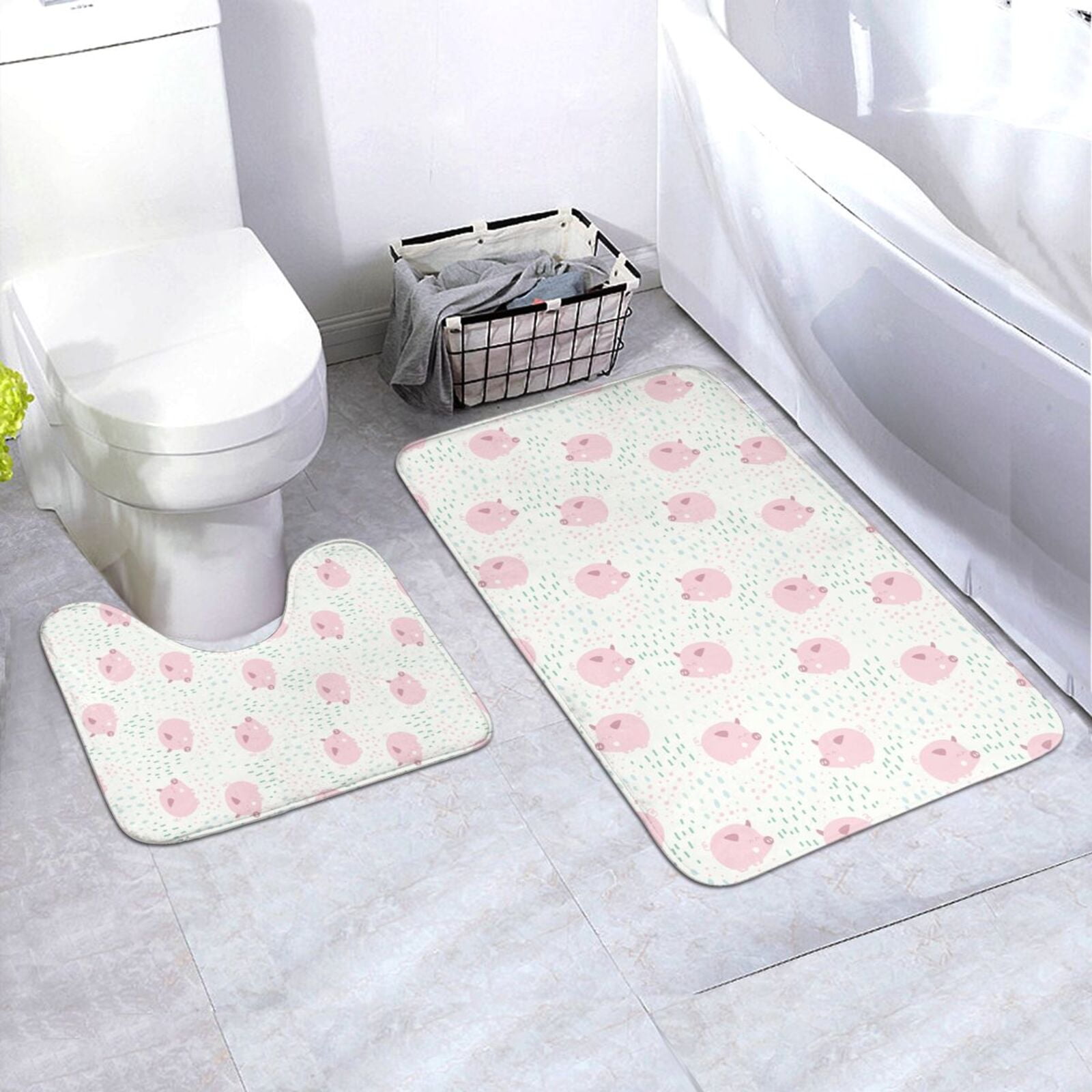 Zeuib Cute Pigs Water/Dust Absorbent bath rug set,Toilet Bath Mat U ...