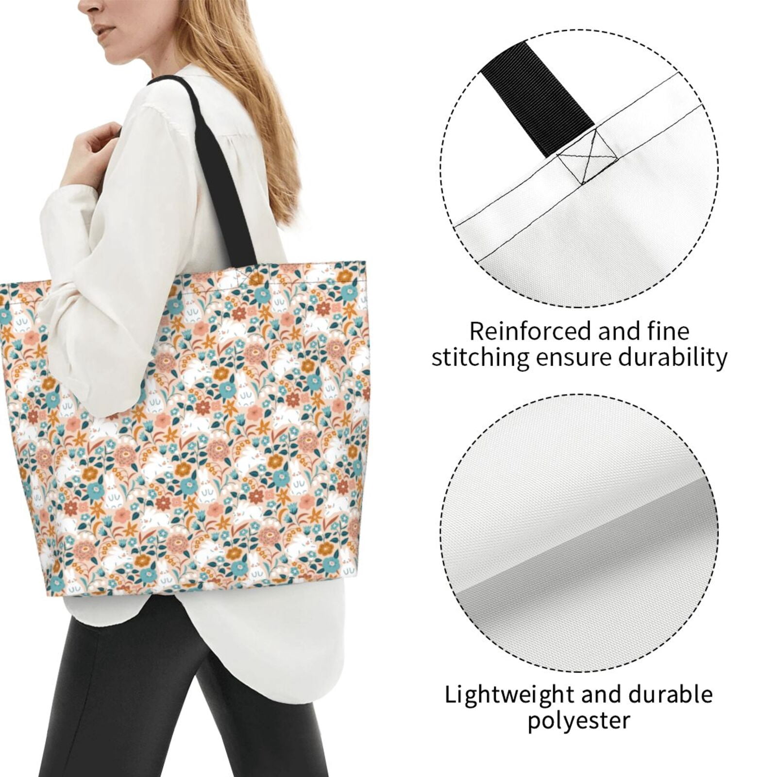 Zeuib Cute Rabbit Floral Print Laptop Tote Bag for Women,Work Shoulder ...