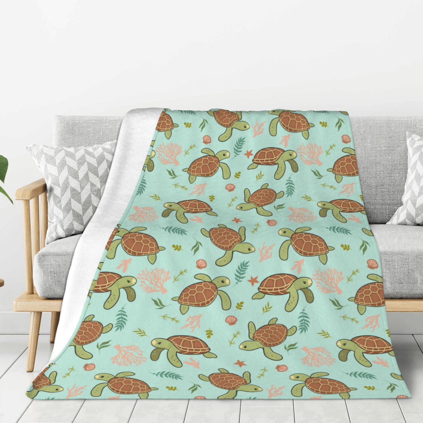 Zeuib Cute Sea Turtles Print Fleece Throw Blanket,Plush Fluffy Large ...