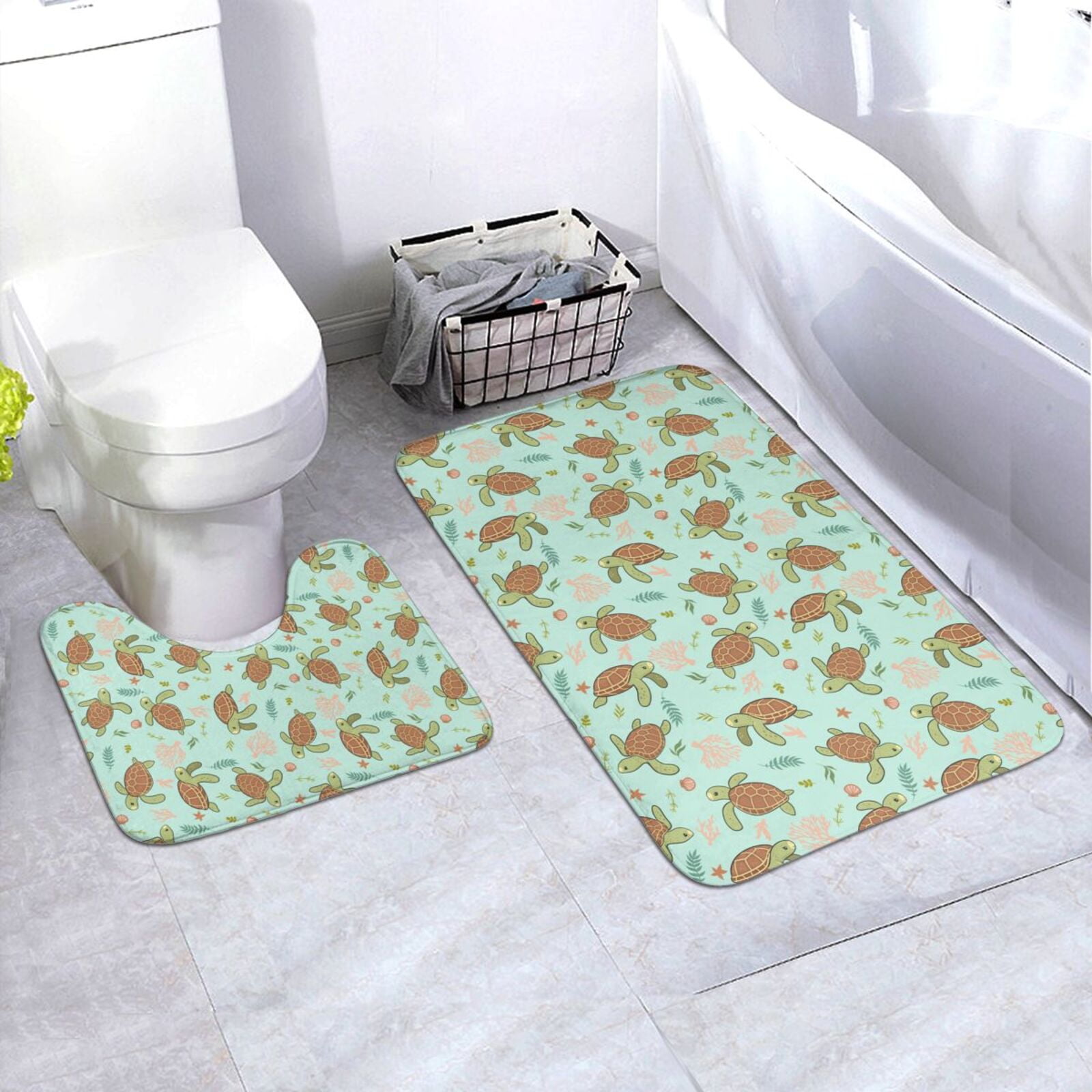 Zeuib Cute Sea Turtles Water/Dust Absorbent bath rug set,Toilet Bath ...