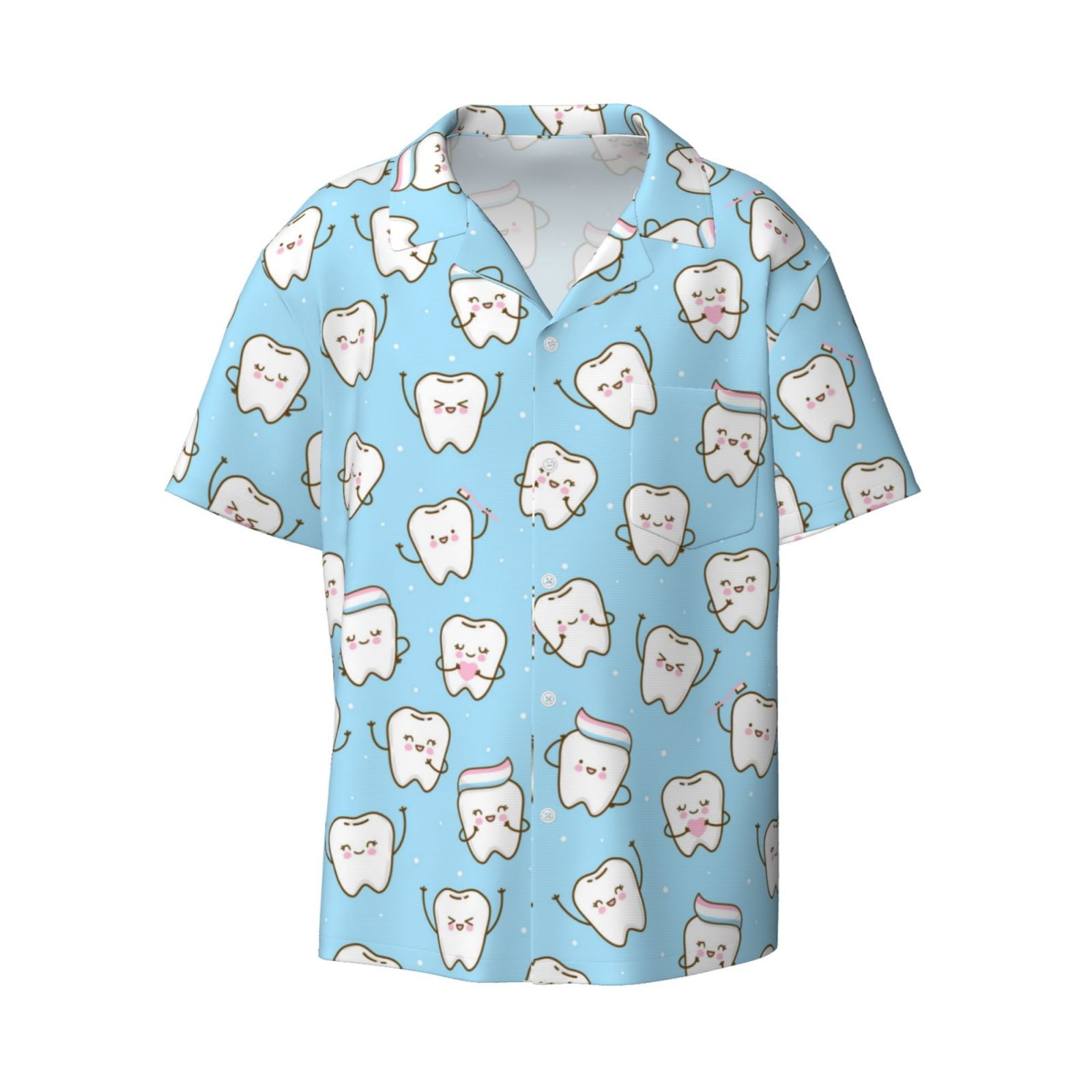 Zeuib Cute Teeth Men's Short Sleeve Button-Down Shirt: Classic ...