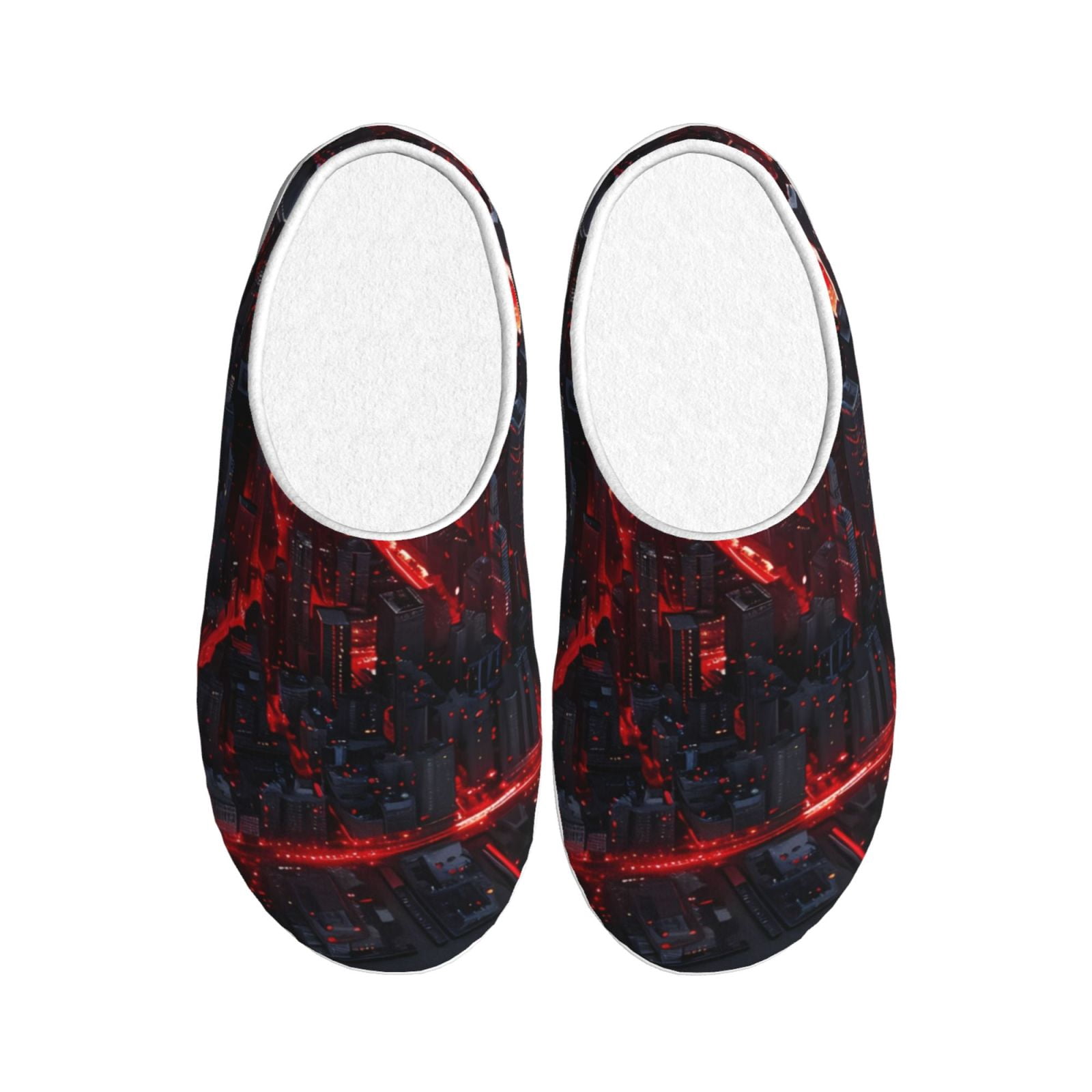 Zeuib Cyberpunk Cityscape Lights Print Autumn and Winter Slippers,Fuzzy ...