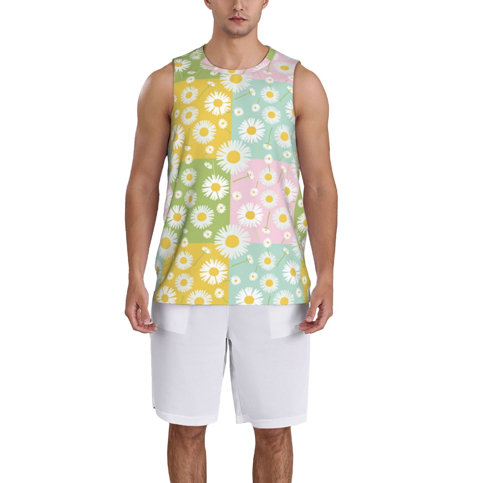 Zeuib Daisies Flowers Jersey Shirt for Men,Mesh Athletic Practice Sports Shirts,Lightweight Rec ...