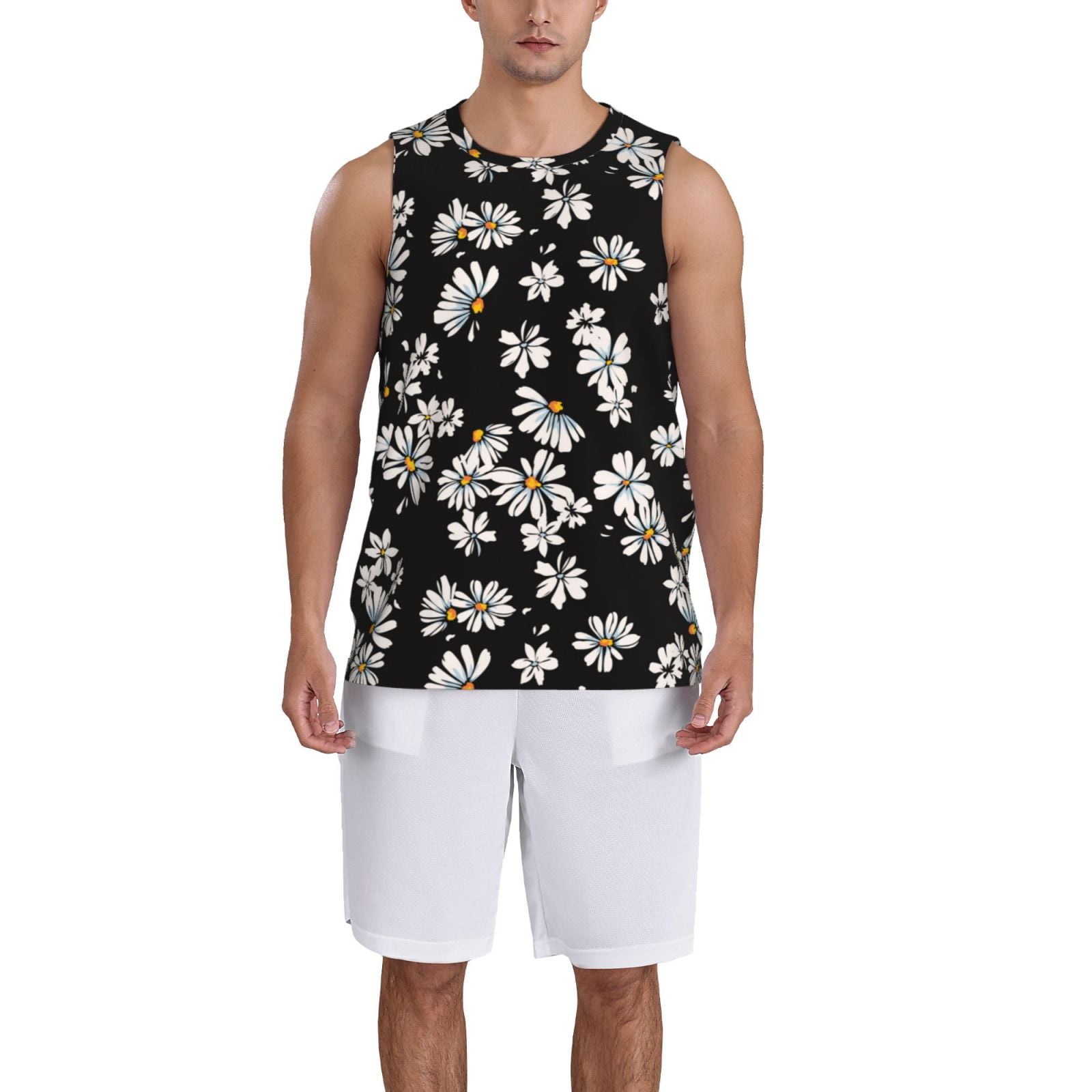 Zeuib Daisies Flowers Jersey Shirt for Men,Mesh Athletic Practice Sports Shirts,Lightweight Rec ...