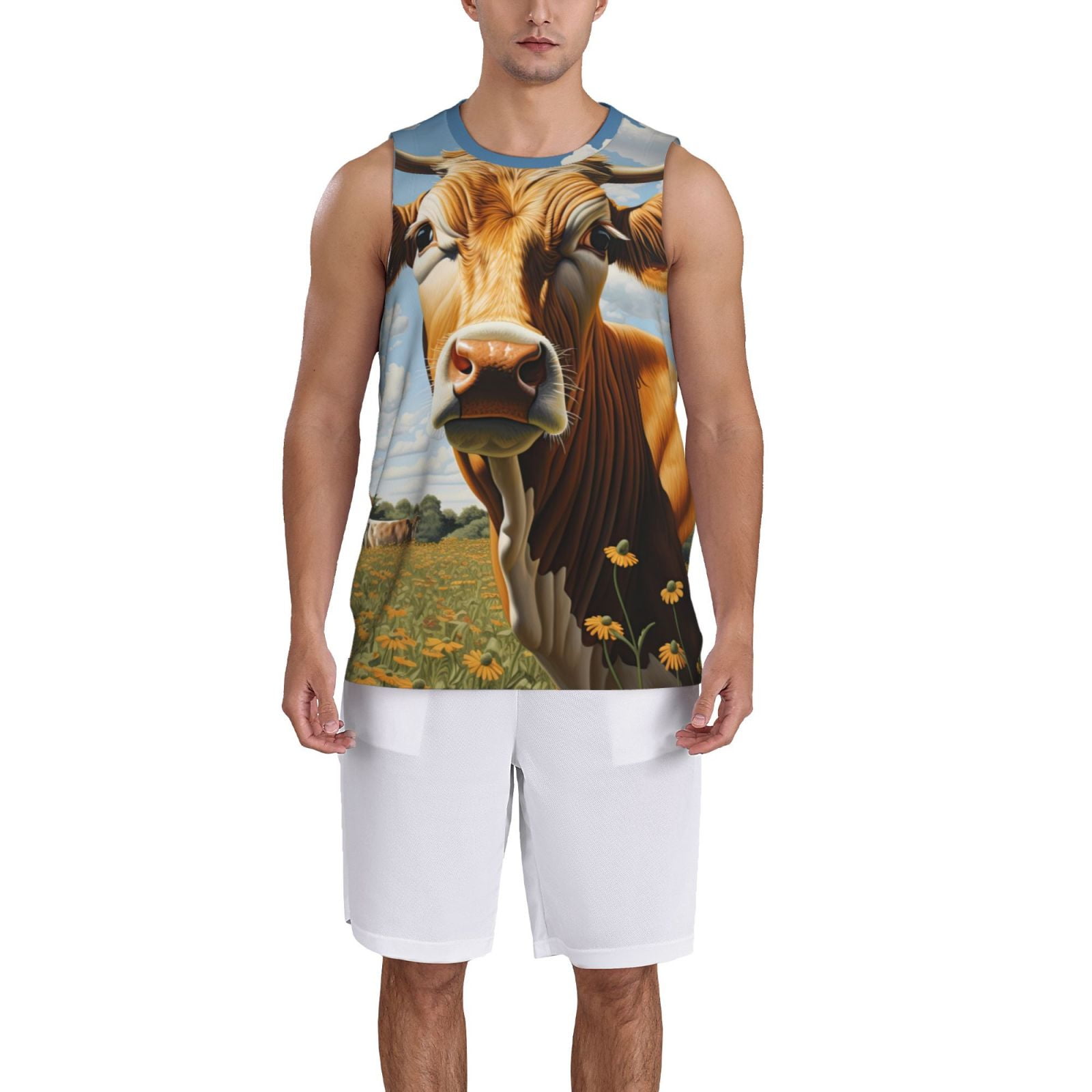 Zeuib Daisy Flower Field Cow Jersey Shirt for Men,Mesh Athletic ...