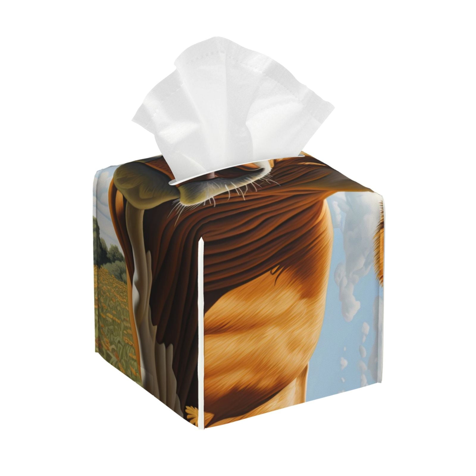 Zeuib Daisy Flower Field Cow Print Tissue Box Cover,PU Leather Tissue ...