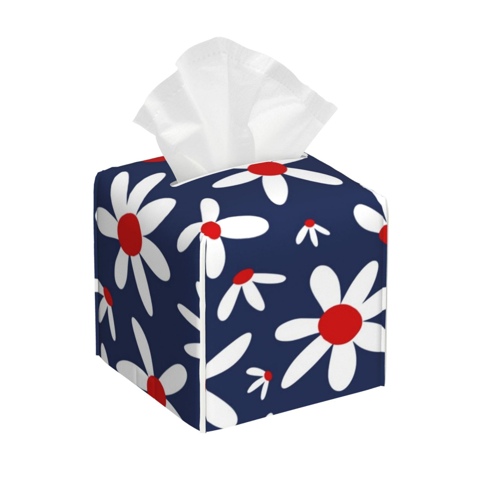 Zeuib Daisy Flowers Print Tissue Box Cover,PU Leather Tissue Holder ...