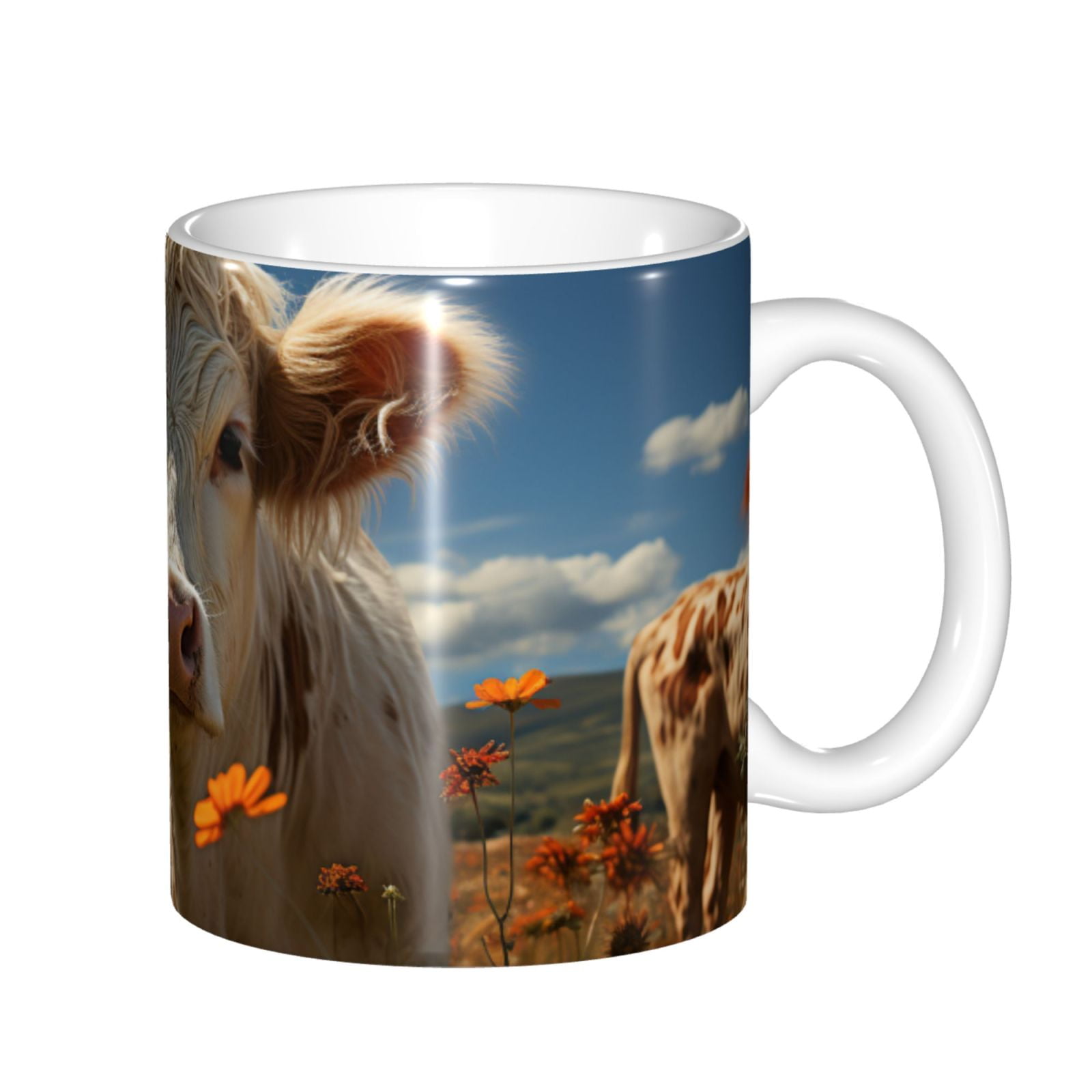 Zeuib Daisy Meadow Cow Ceramic Coffee Mug with Large Handle，Modern ...