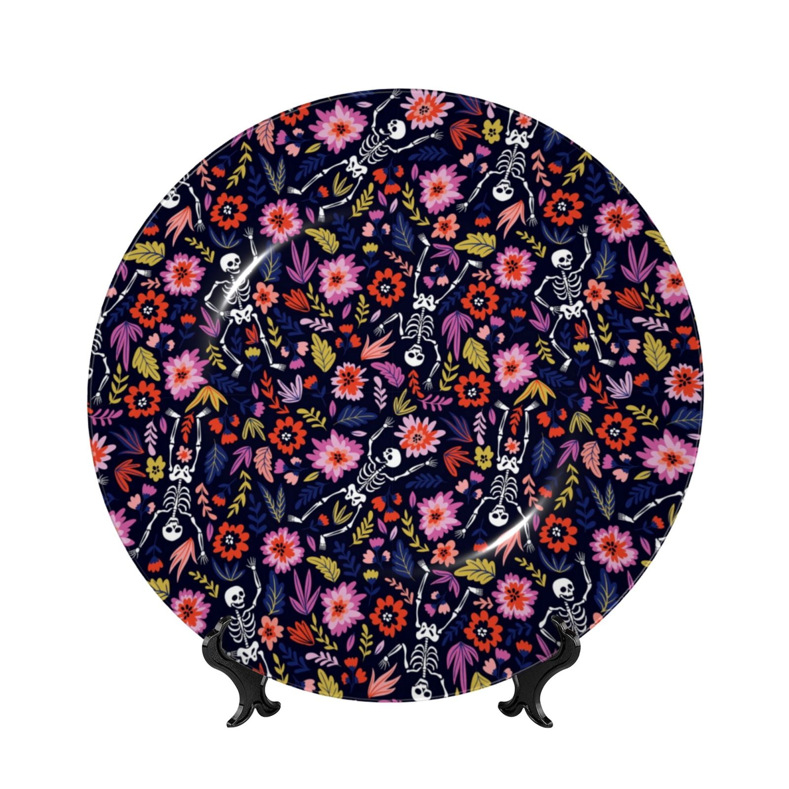 Zeuib Dancing Skeletons Floral Garden Print Decorative Plate for ...